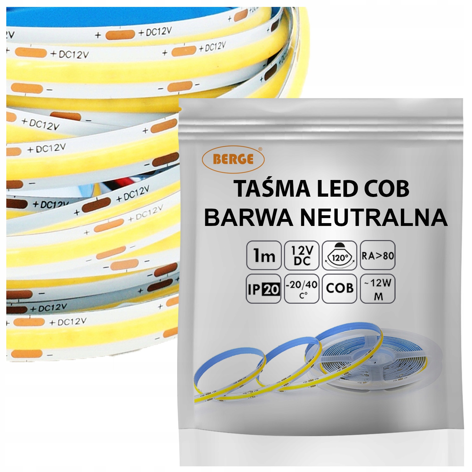 Taśma LED 5m Berge biały neutralny 12V 60W homogeniczna (5903657321991 ...