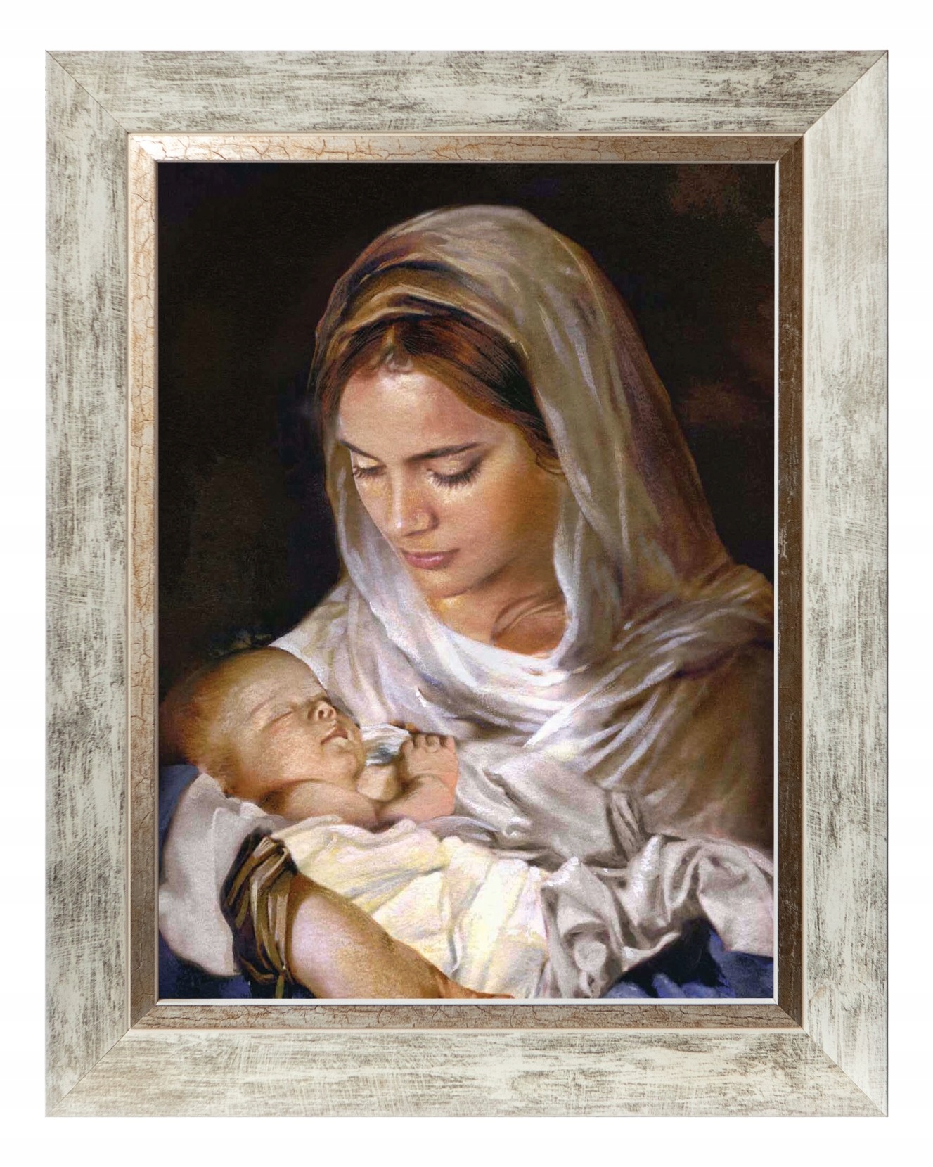 MATKA BOŻA Z DZIECIĄTKIEM OBRAZ SAKRALNY NA PŁÓTNIE W BIAŁEJ RAMIE ...