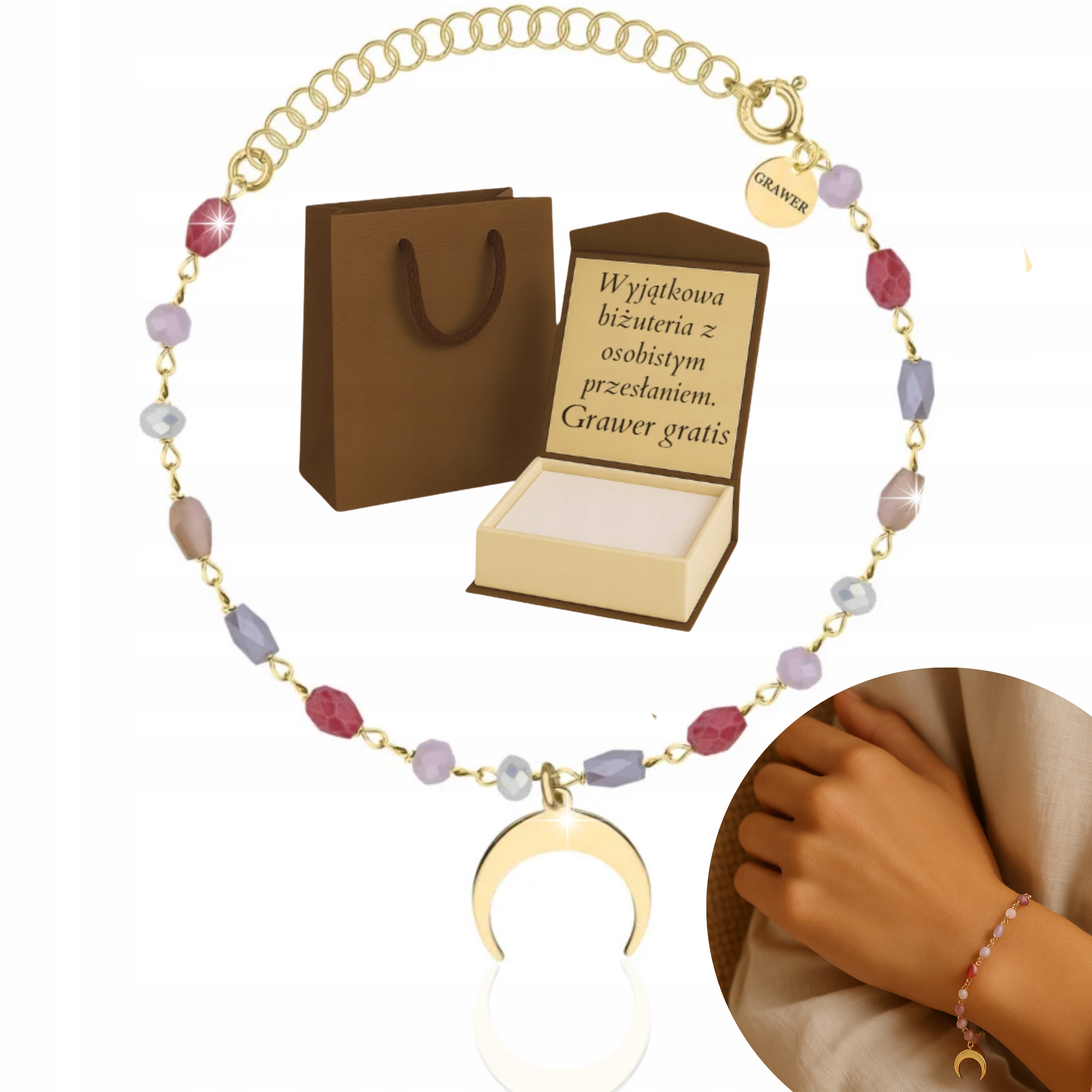 DÁMSKY NÁRAMOK ZLATÝ LUNULA PRÍRODNÉ KAMENE PR.925 AMULET MESIAC za 32 ...