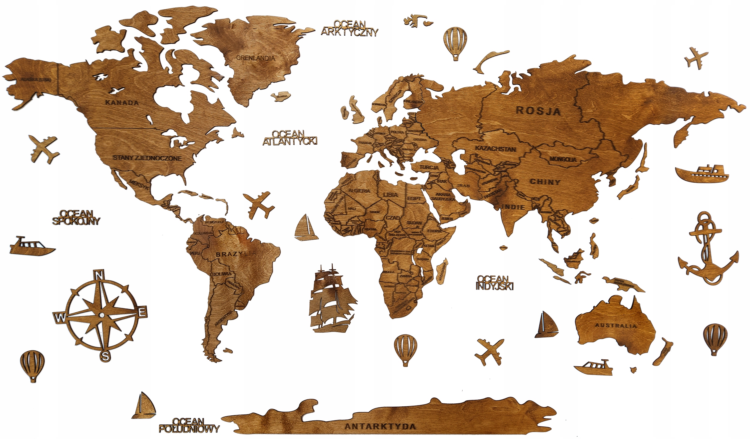 Drewniana Mapa Świata Dekoracja PREMIUM 250cm 13808631994 - Allegro.pl