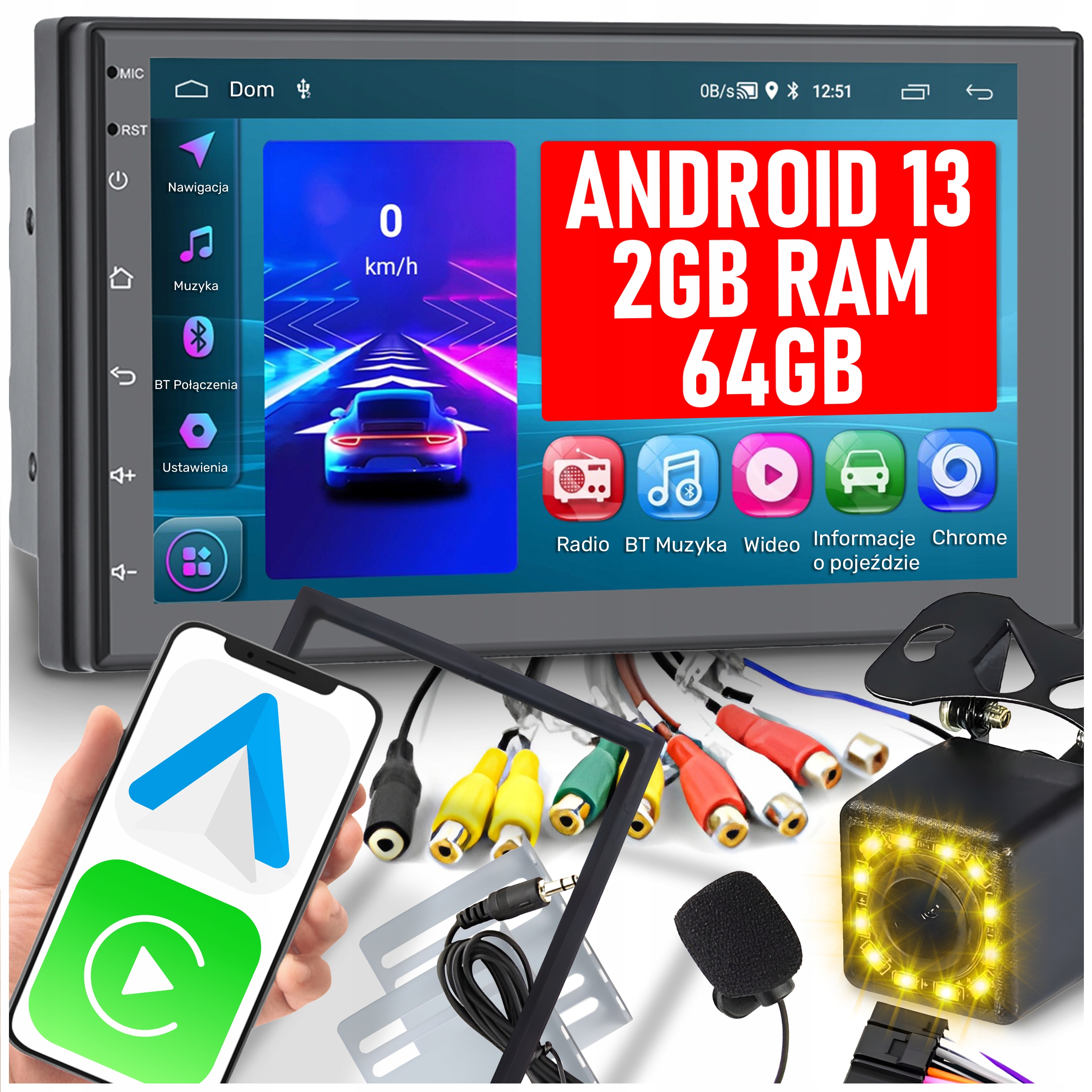 AUTORÁDIO 2 DIN ANDROID AUTO CARPLAY RDS WIFI GPS 2GB/64GB 7" 1080p za ...