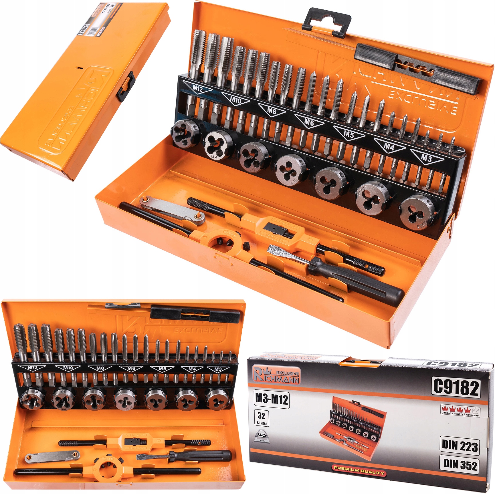 ZESTAW GWINTOWNIKÓW I NARZYNEK M3 - M12 POKRĘTŁA OPRAWKI GWINTOMIERZ 32 EL. 5906741691826 za 167 ...