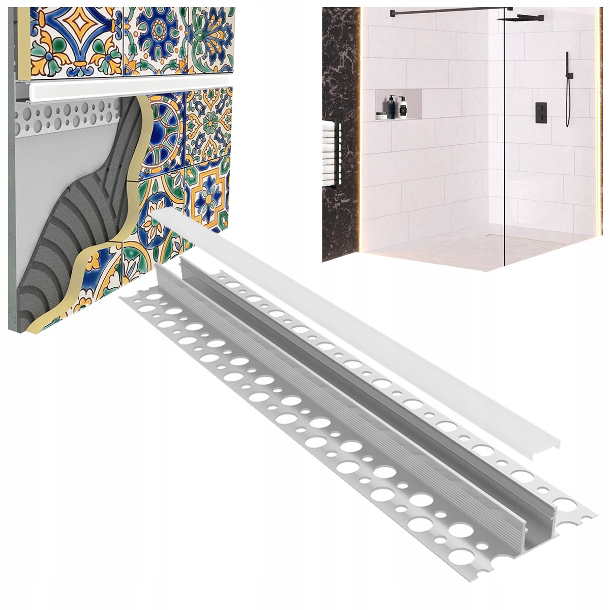 PROFIL LED DO PŁYTEK CERAMICZNYCH CERAMIC LINE P DO POD KLEJ 2M KLOSZ ...