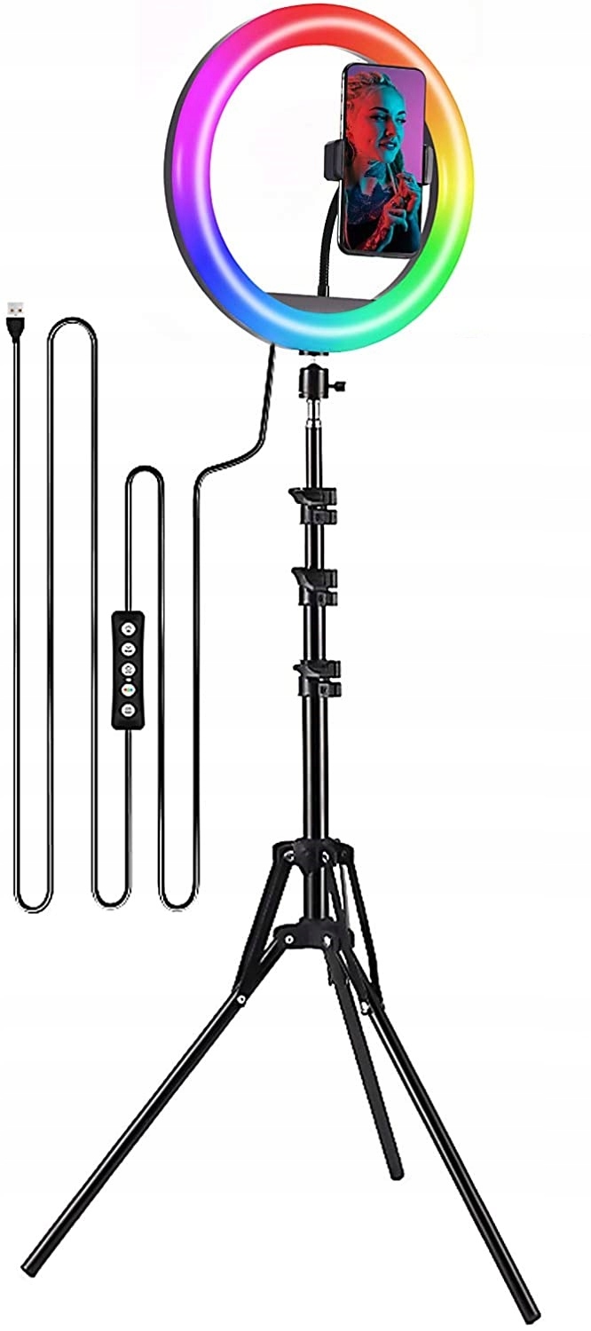 LAMPA PIERŚCIENIOWA LED RING RGB ZE STATYWEM DO ZDJĘĆ FILMÓW SELFIE ...
