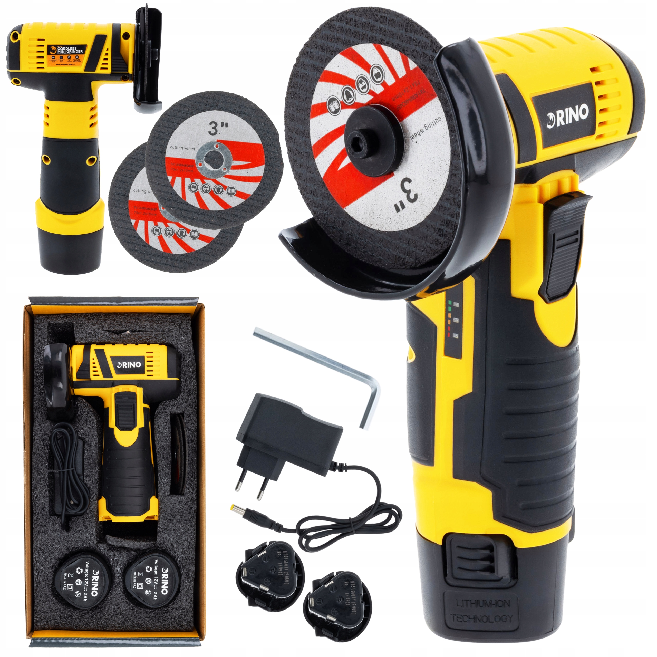 MINI SZLIFIERKA KĄTOWA AKUMULATOROWA 12V RINO 76 MM TARCZA KĄTÓWKA ...