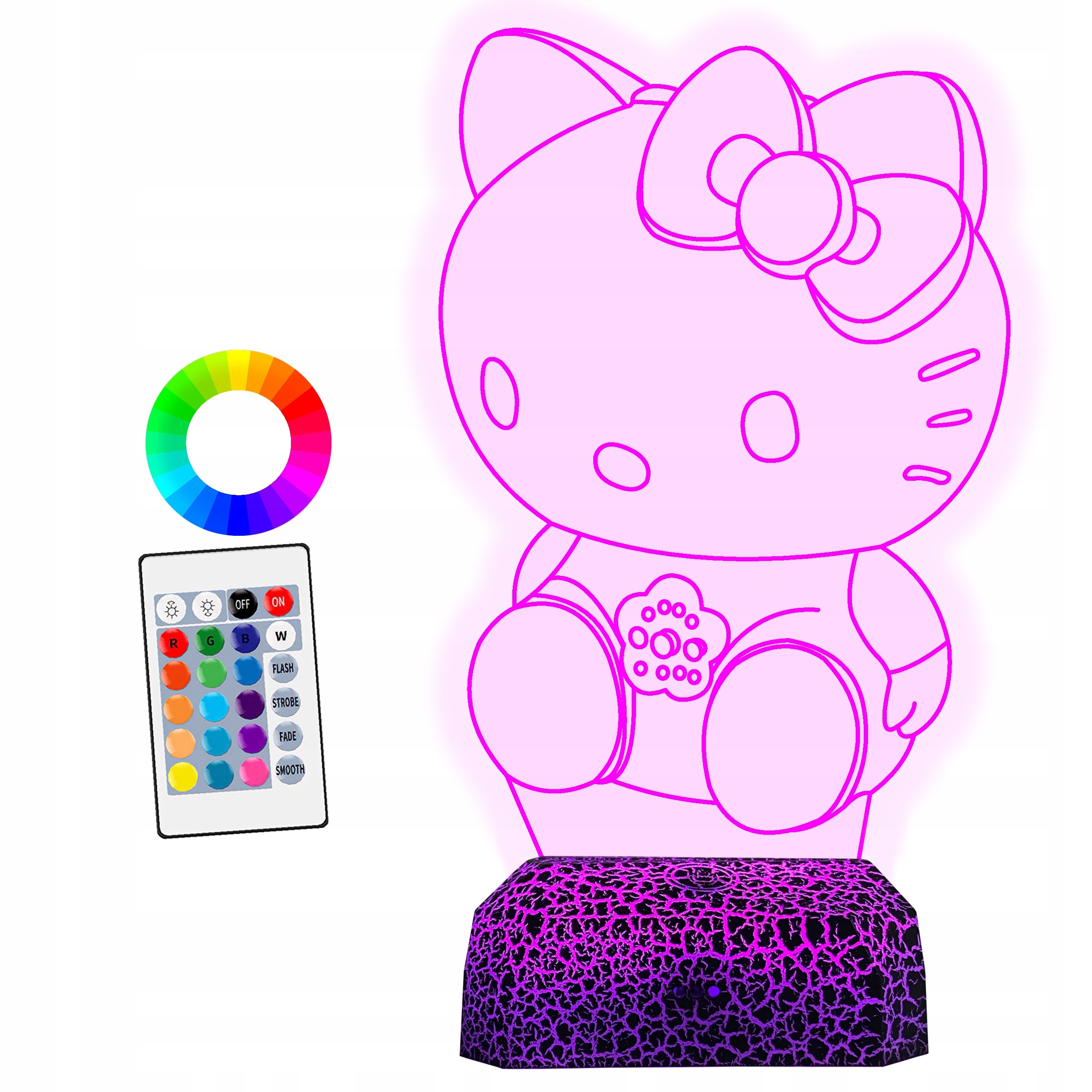 XL Lampka LED 3D 16 kolorów Hello Kitty + Pilot Imię Grawer ...