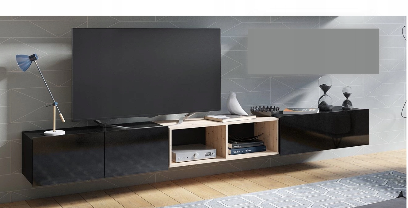 Stolik RTV Czarny Połysk 300cm Wiszący Lub Stojący • Cena, Opinie ...