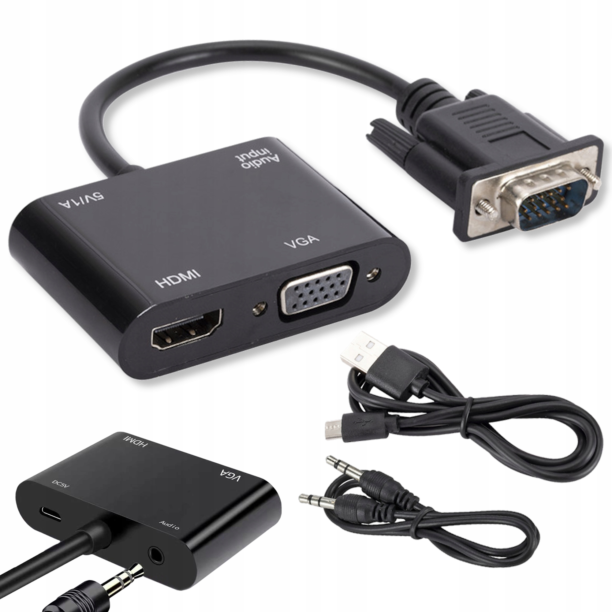 Adapter VGA na HDMI + VGA Splitter multiport przejściówka HUB D-Sub + jack - Sklep, Opinie, Cena ...