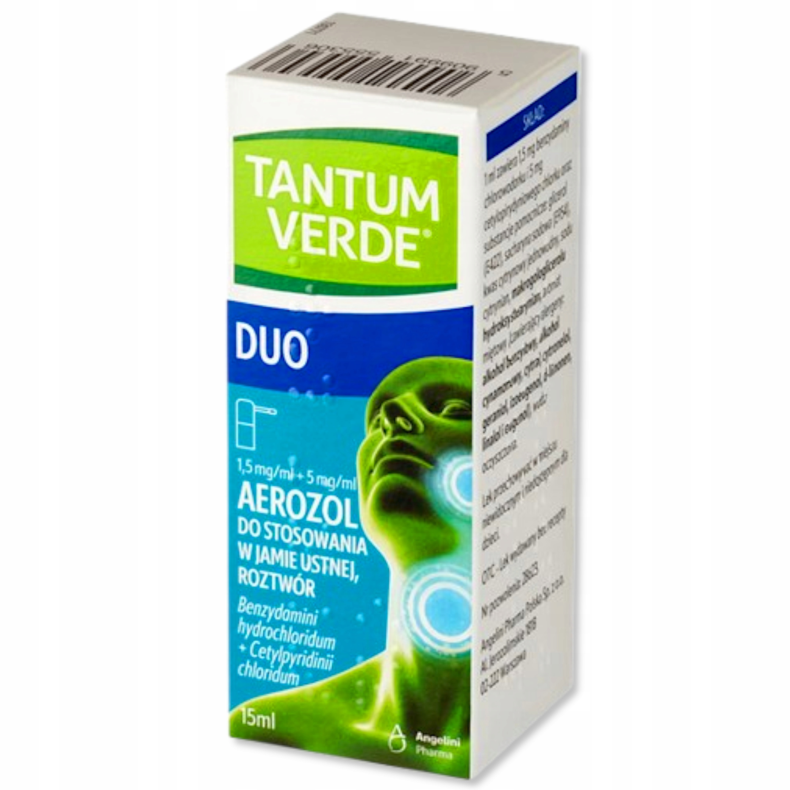 Tantum Verde Duo 1,5 mg + 5 mg/ml, aerozol, na ból gardła, 15 ml ...