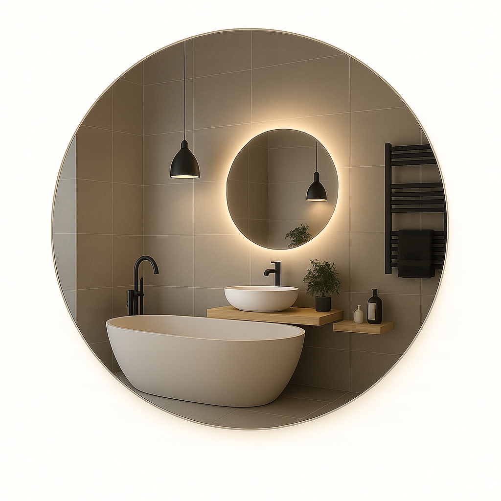 LUSTRO LED OKRĄGŁE PODŚWIETLANE ŚREDNICA 70 cm na ścianę IP67 Glass ...