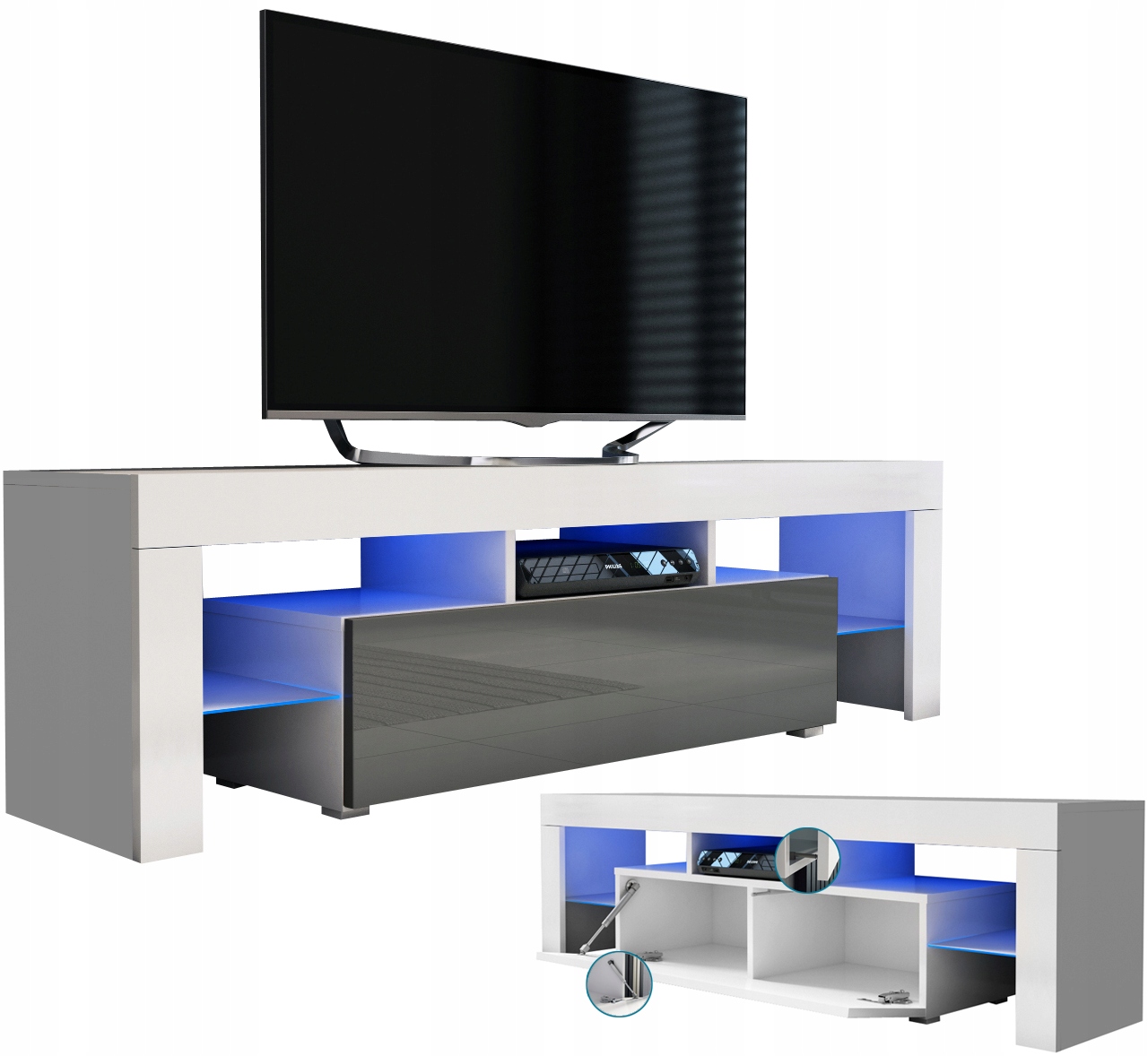 KOMODA Szafka RTV BIAŁY / SZARY wysoki POŁYSK 160cm (5906770101945 ...