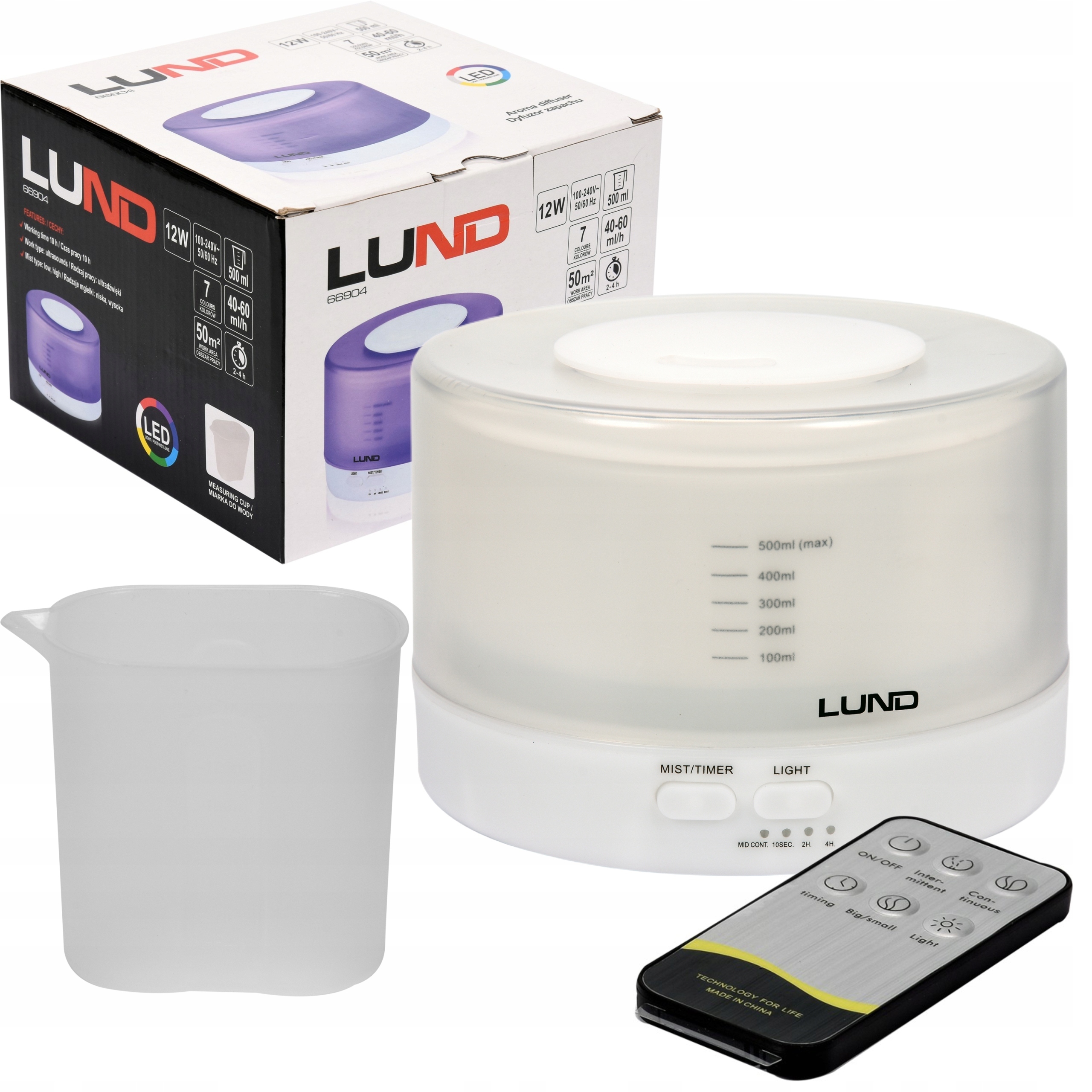 DYFUZOR ZAPACHOWY AROMATERAPIA 500ml LED + PILOT (5906083063343) • Cena, Opinie • Dyfuzory ...