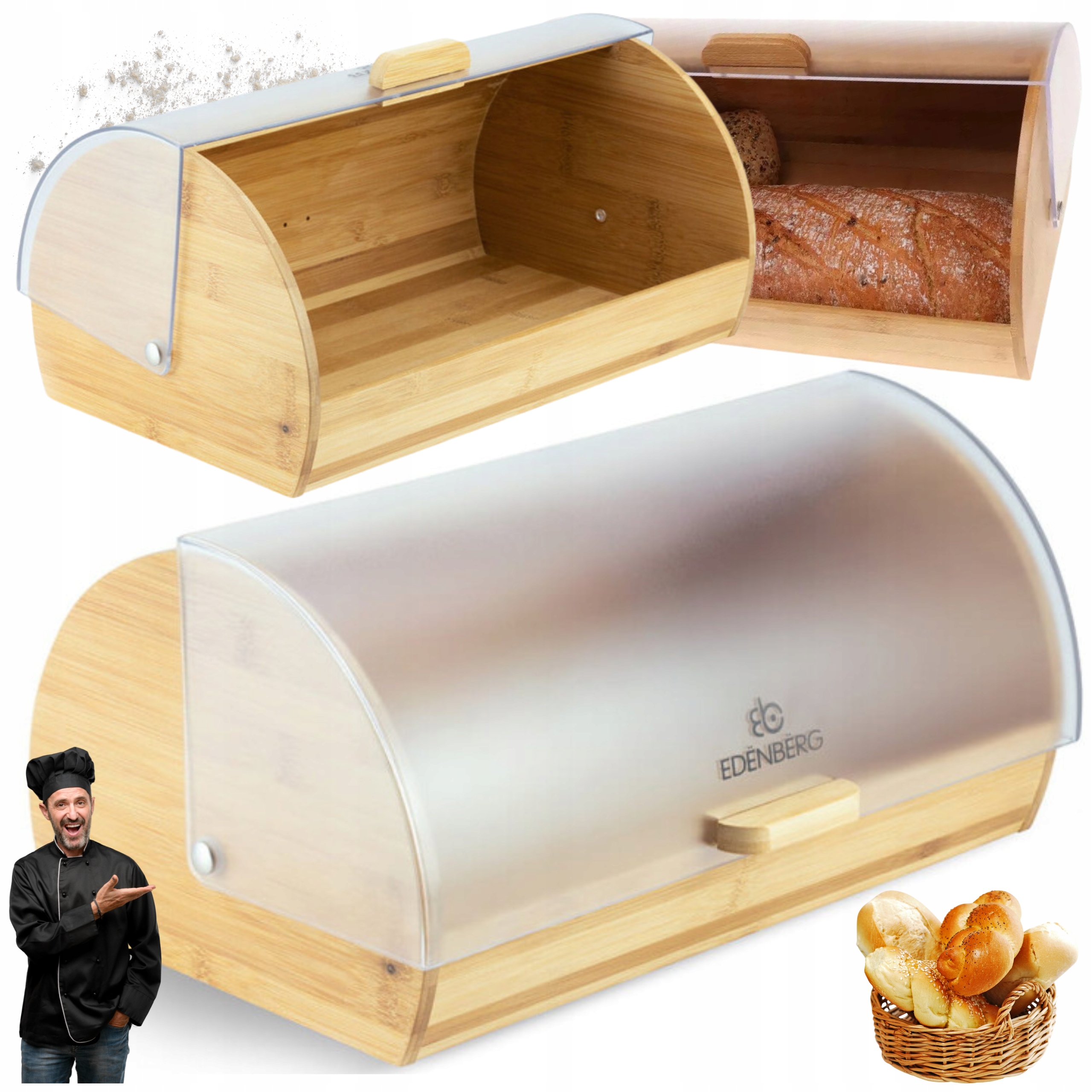 DUŻY CHLEBAK BAMBUSOWY Chlebak Bambusowy Z POKRYWĄ POJEMNIK CHLEBAK 39x25cm (5907178740200 ...