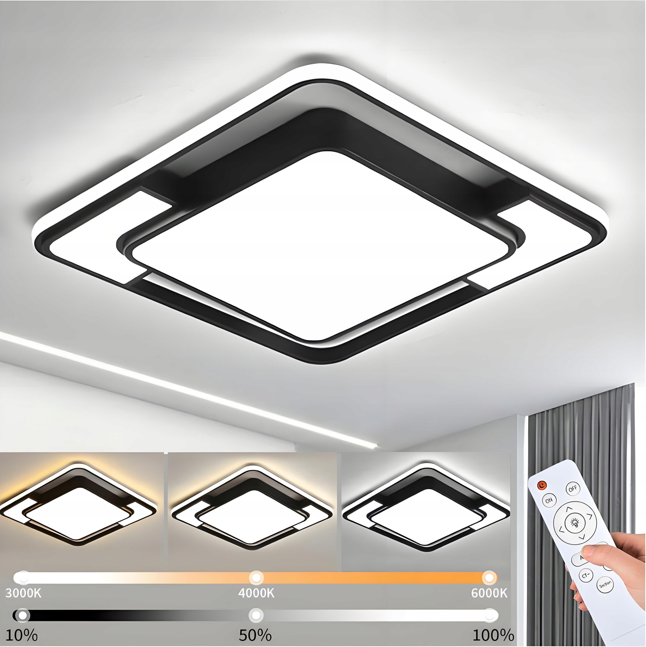 LAMPA SUFITOWA PLAFON LED Z ŚCIEMNIALNA PILOTEM CZARNA KWADRAT DO ...