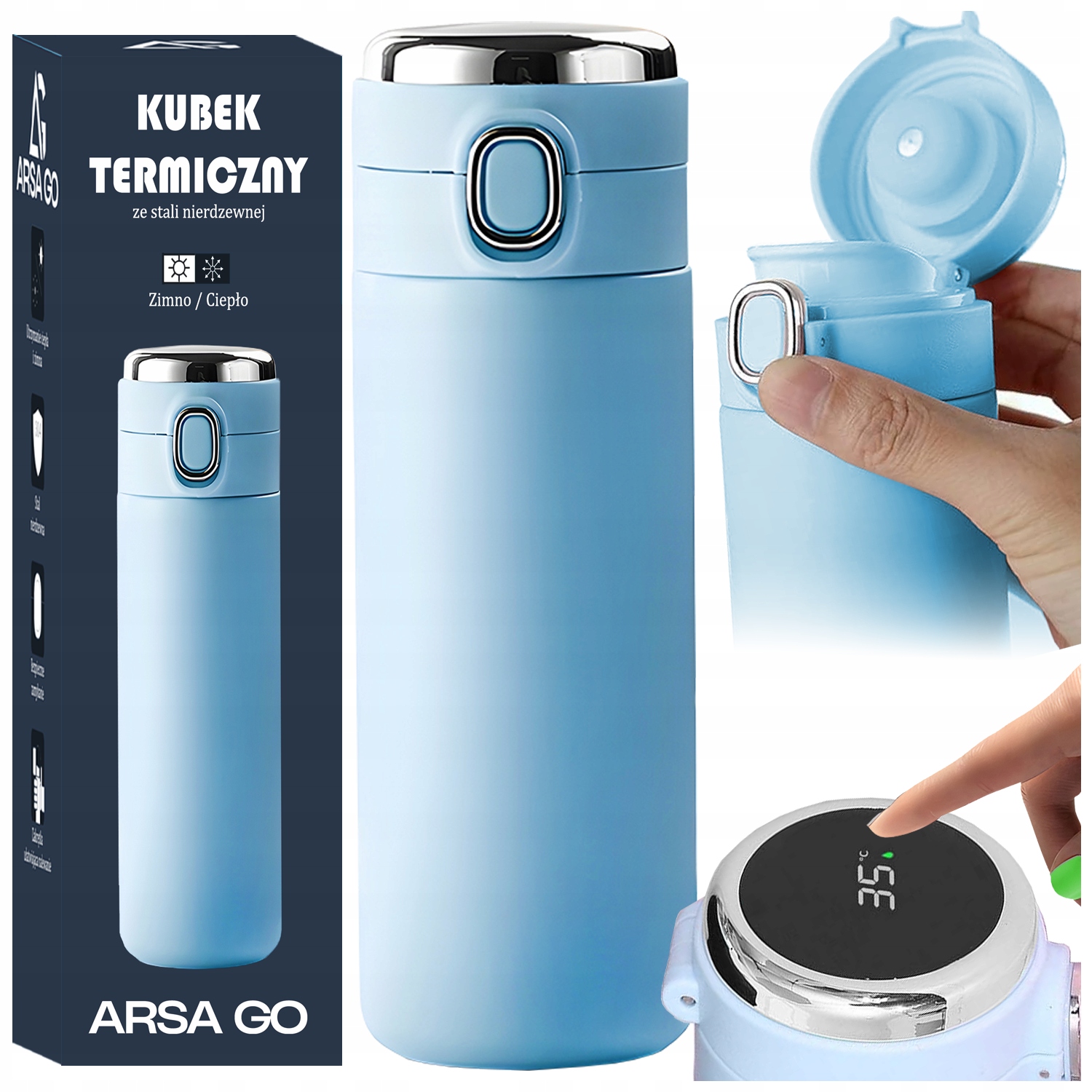 KUBEK TERMICZNY TERMOS DO KAWY Z USTNIKIEM 420ML WYŚWIETLACZ LCD SZCZELNY - 5900415412311 ...