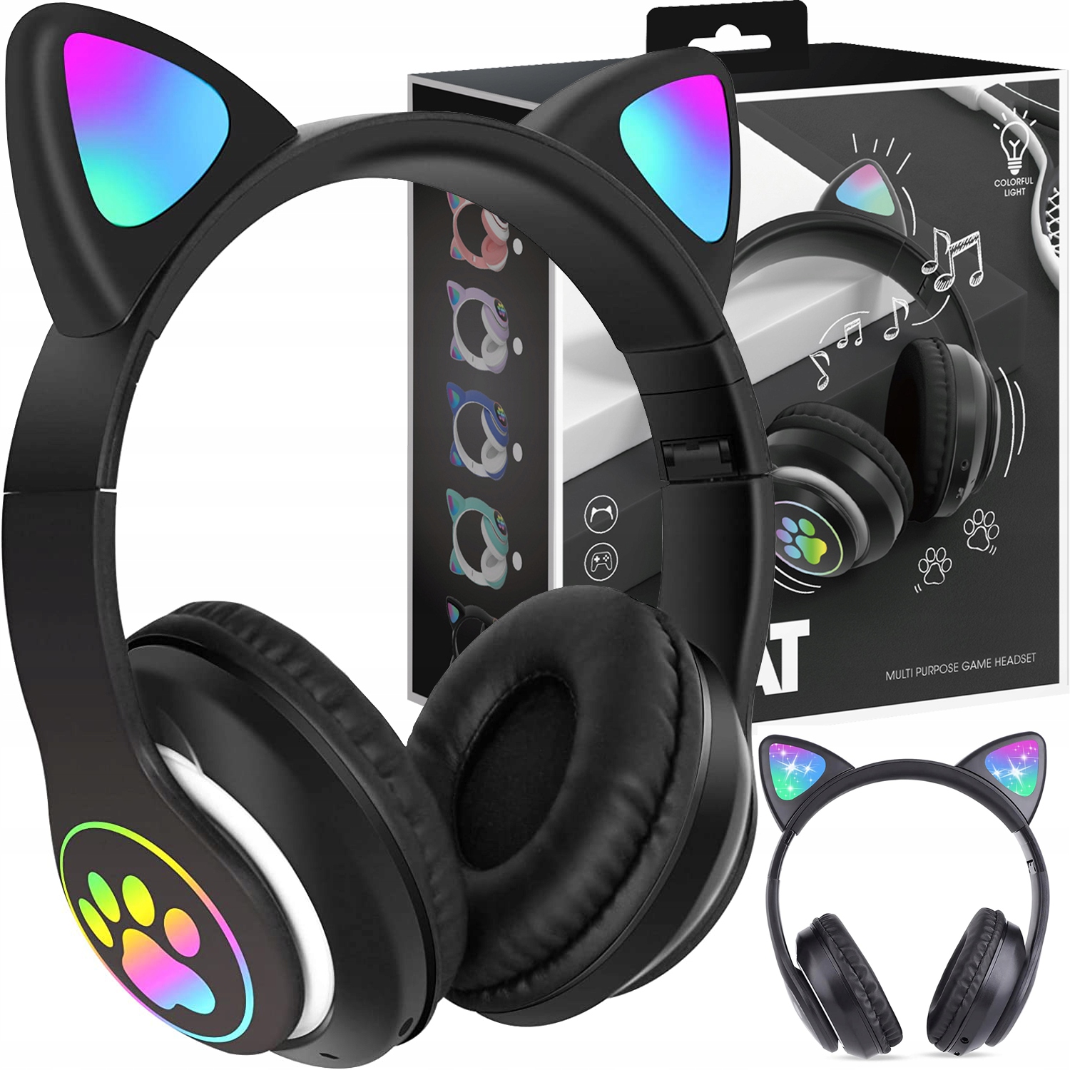 BEZDRÁTOVÁ SLUCHÁTKA S MIKROFONEM BAREVNÉ KOČIČÍ LED UŠI PRO DĚTI za ...