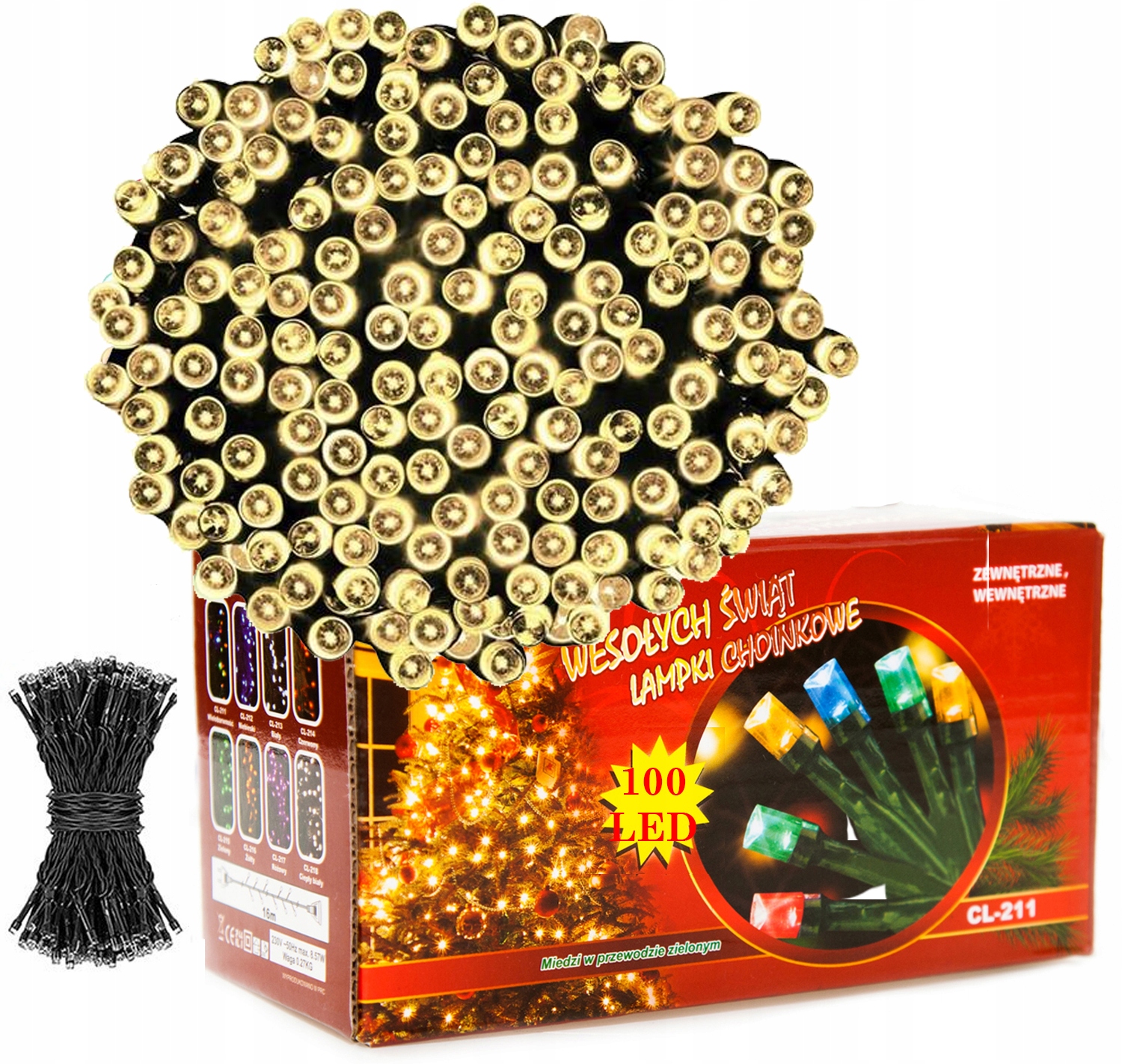 LAMPKI CHOINKOWE LED ŚWIĄTECZNE ZEWNĘTRZNE 100 LED CIEPŁE ŻÓŁTE ...