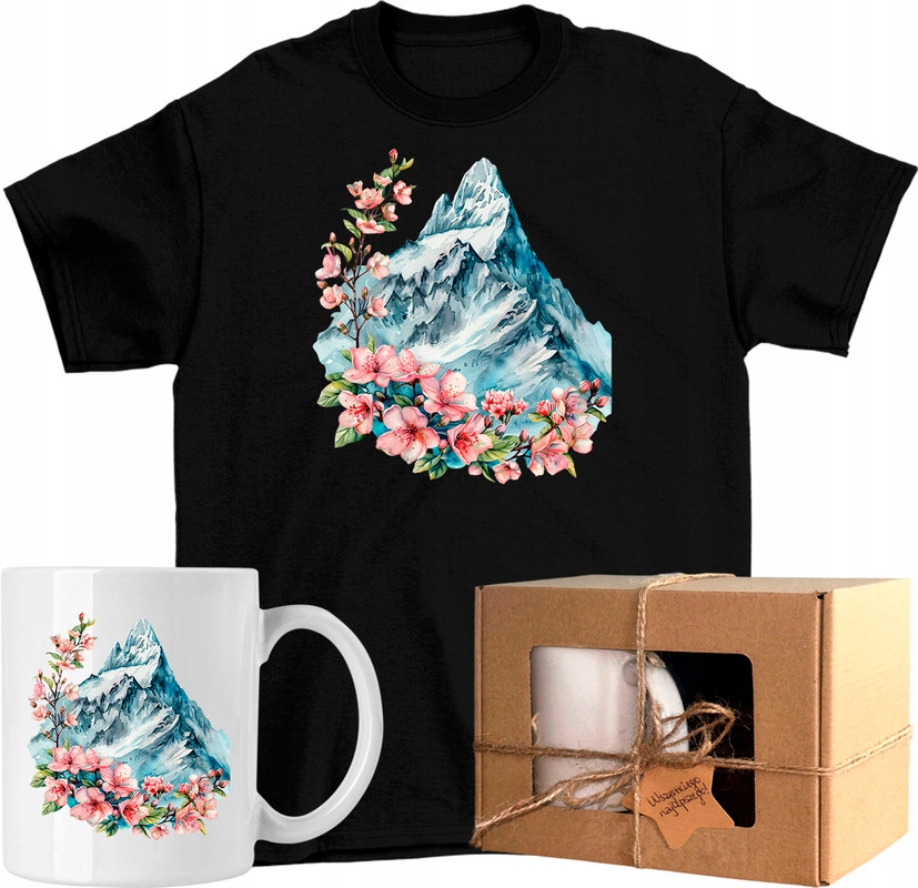 Szett: Póló, Bögre - hegyek, cseresznyevirág, természet, Sakura - Kész ...