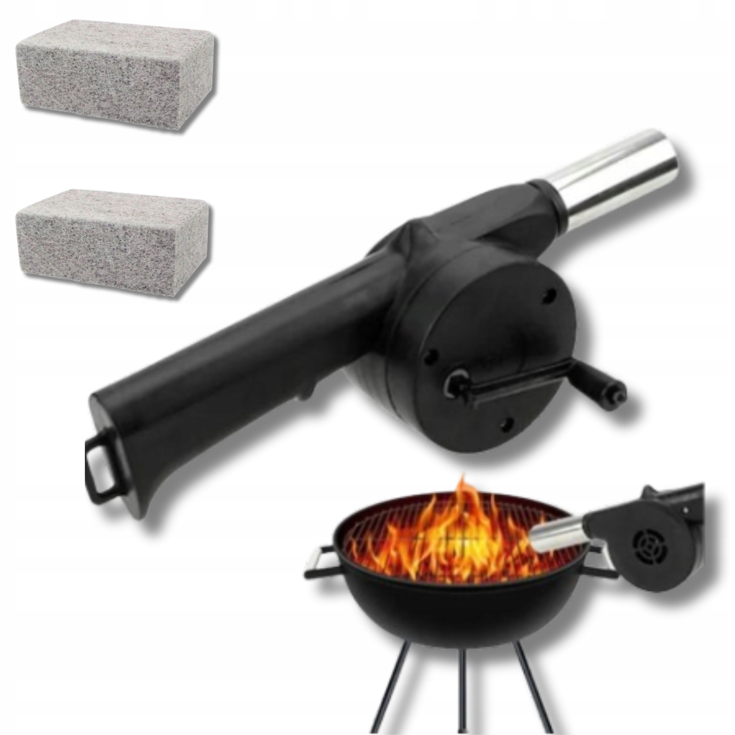 Fúkač na zapaľovanie grilu Ohnisko s kľukou Plus Čistič grilu za 10 ...