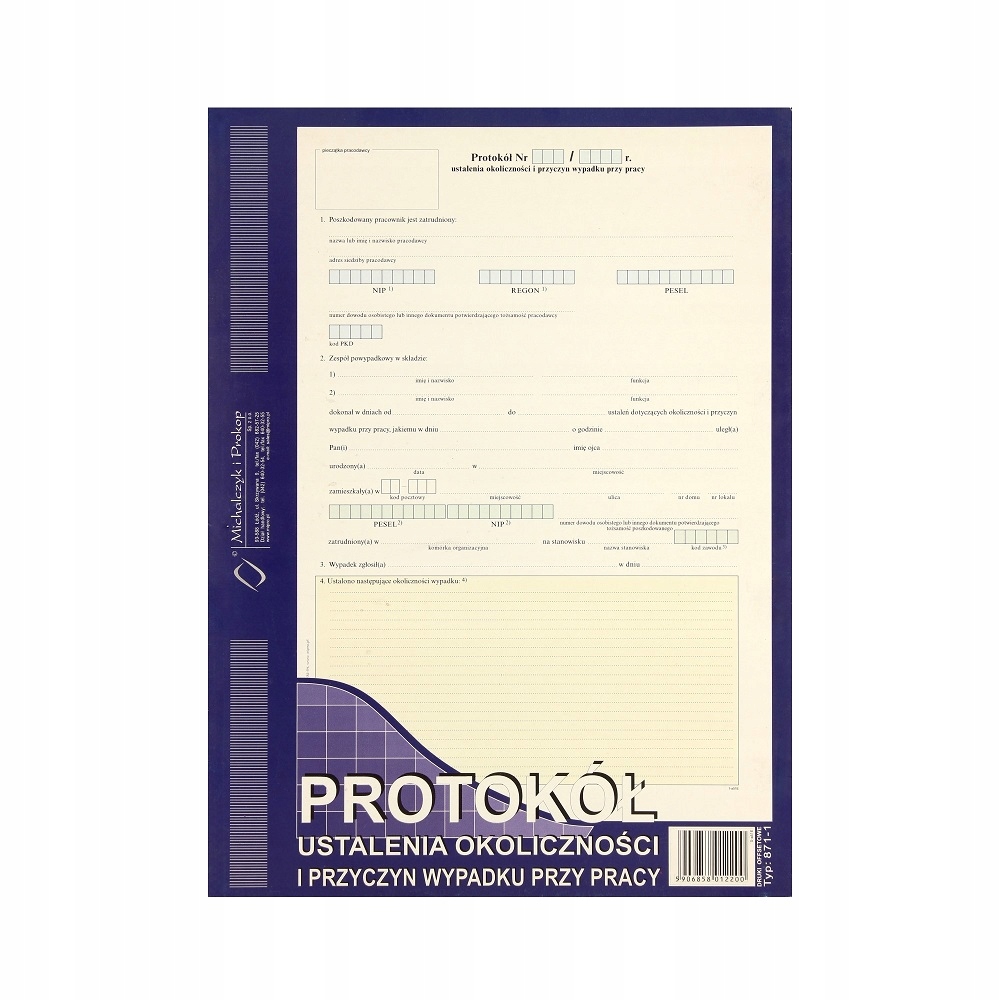 DRUK 871-1 PROTOKÓŁ WYPADKOWY PRZY PRACY A4 • Cena, Opinie - Allegro