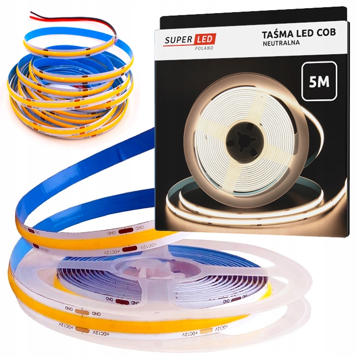 Taśma LED COB 12V Neon Linia 1600 diod 5 metrów 4000K SuperLED ...
