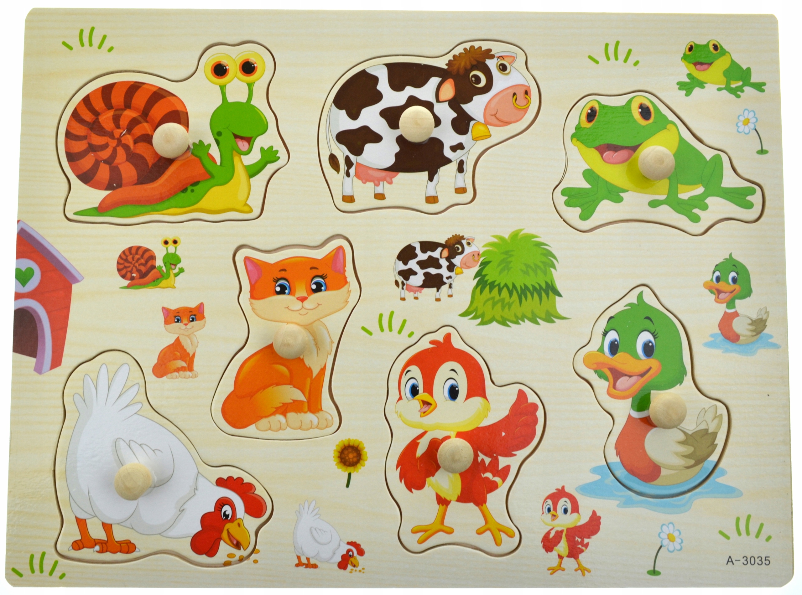 Drewniana Układanka Farma Puzzle z Uchwytami Zwierzątka dla Dzieci ...