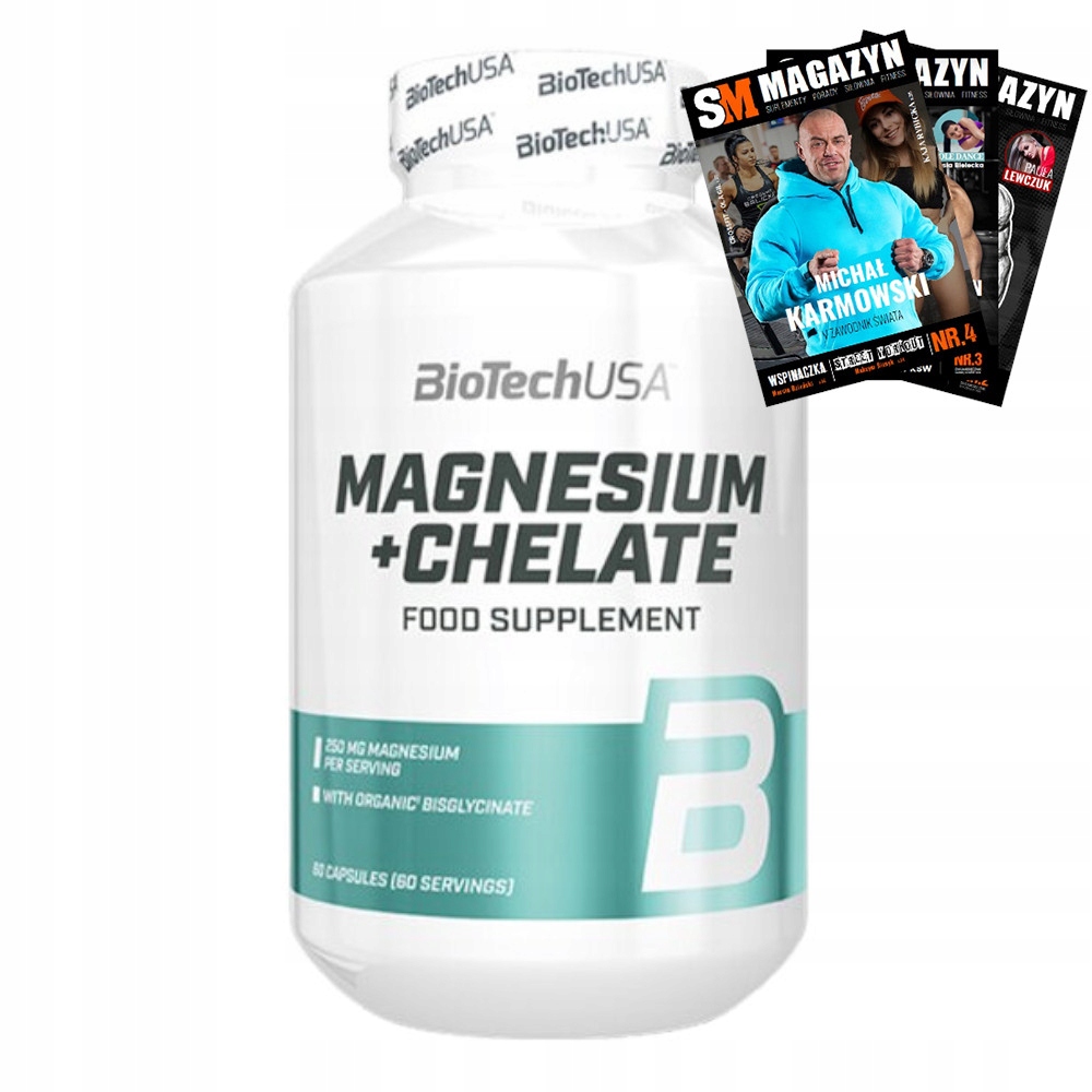 BIOTECH MAGNESIUM + CHELATE 60 KAPSUŁKI MAGNEZ KOŚCI MIĘŚNIE UKŁAD ...