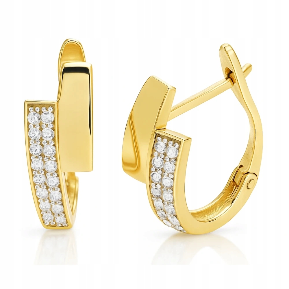 ZŁOTE ASYMETRYCZNE KOLCZYKI Z KAMIENIAMI próba 585 (5907739865120 ...