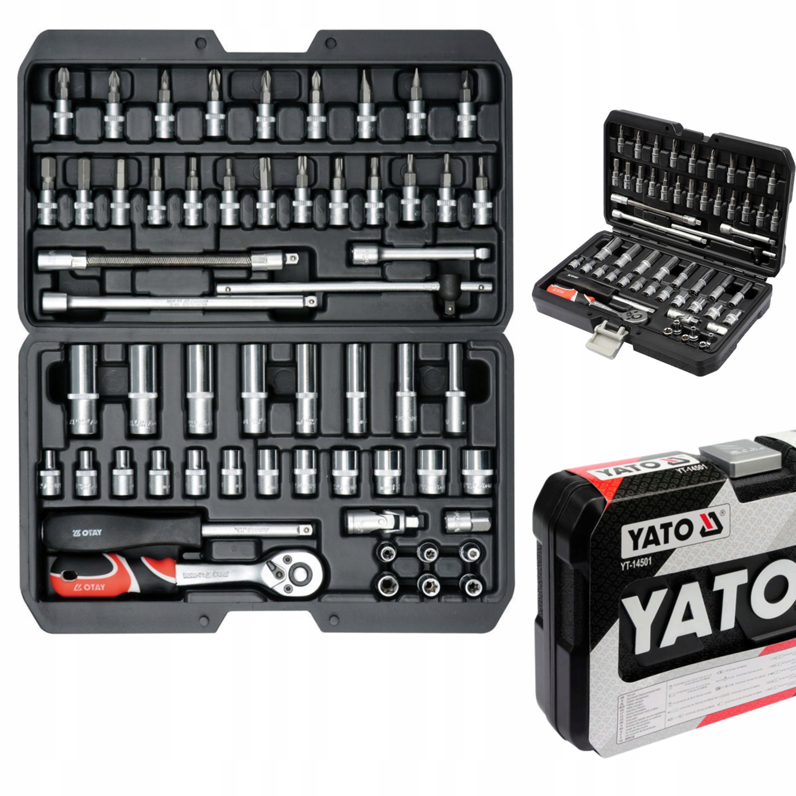 YATO ZESTAW NARZĘDZIOWY KLUCZE NASADOWE 56EL 1/4 GRZECHOTKA YT-14501 YT-14501 za 94,90 zł z ...