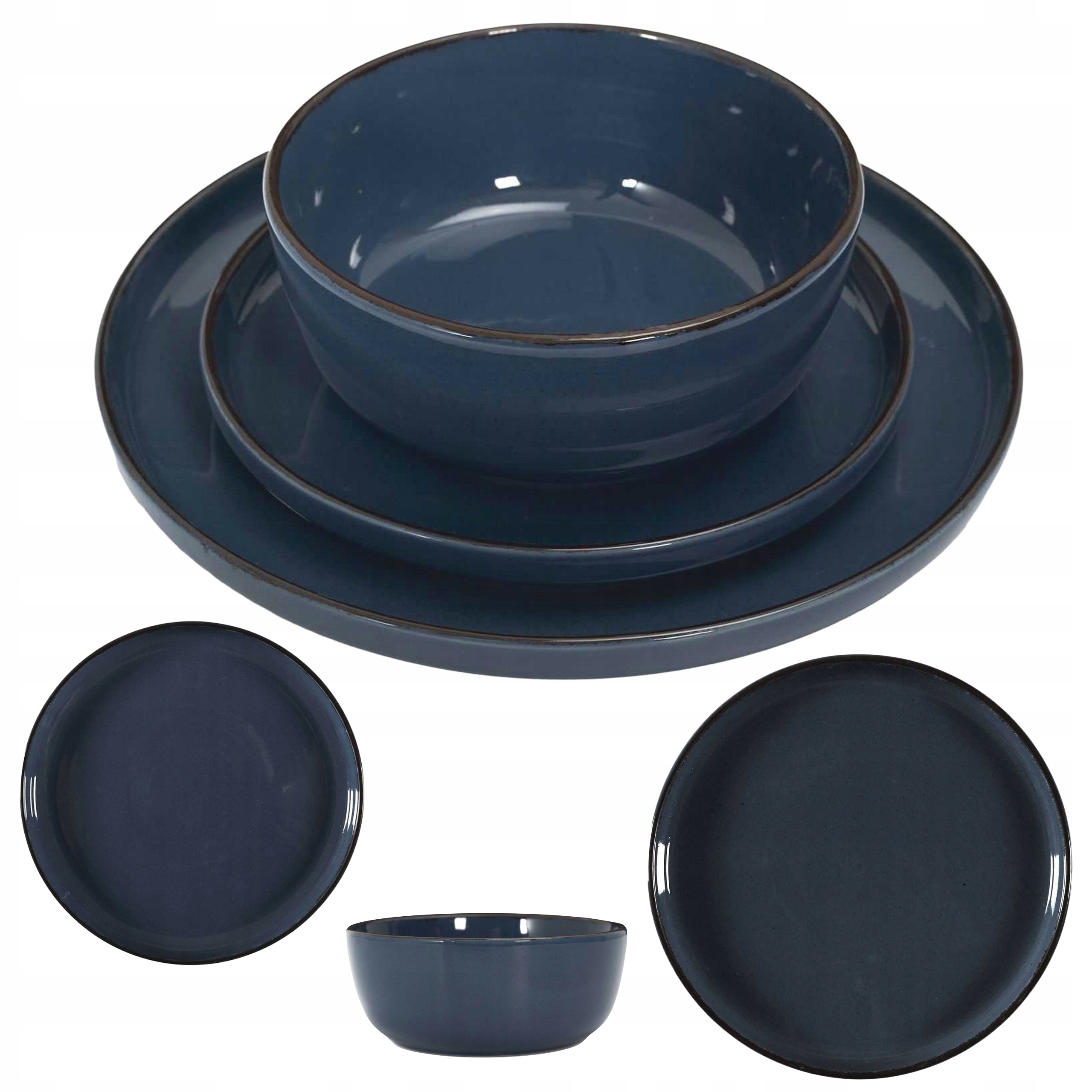 Zestaw obiadowy AZURE z kamionki 12 el zastawa na 4 osoby komplet ...