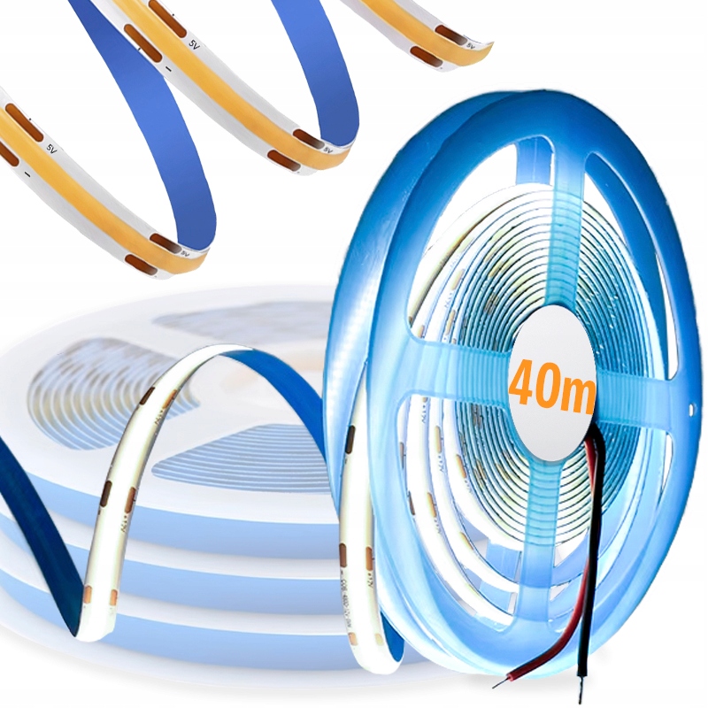 TAŚMA LED COB 12V NEUTRALNY 4000K PASEK NA ROLCE LEDY COB STRIP - 40m ...