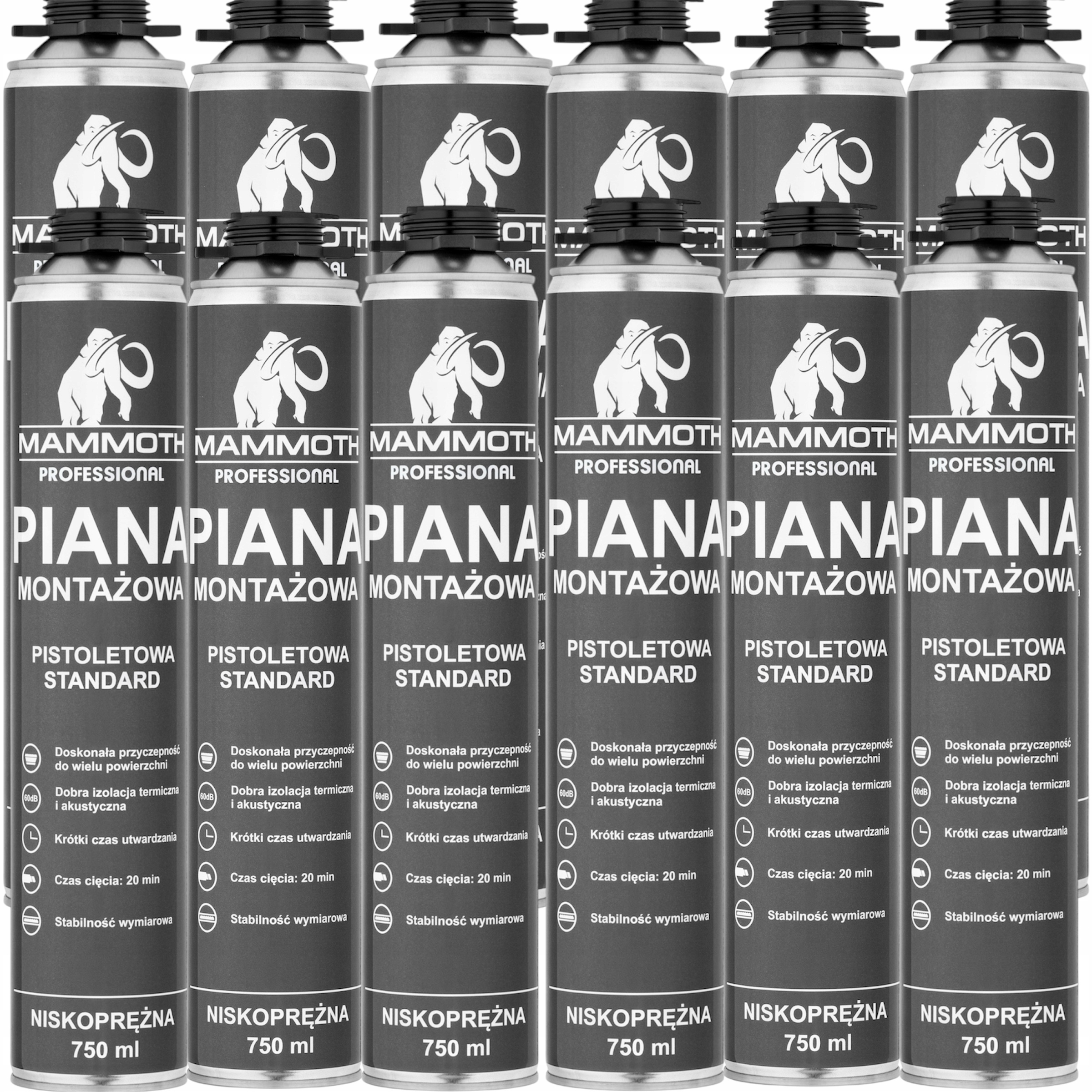 PIANKA MONTAŻOWA PIANA PISTOLETOWA NISKOPRĘŻNA 750 ml MAMMOTH MAMUT ZESTAW (5908454398047 ...