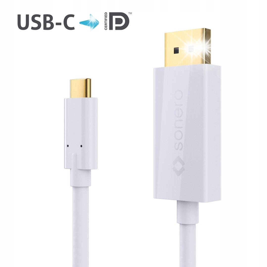 USB-C - USB DisplayPort 1.3 KÁBEL 4K 18Gbps SONERO XUCC021-010 1m FEHÉR, (5907920816870) • Ár ...