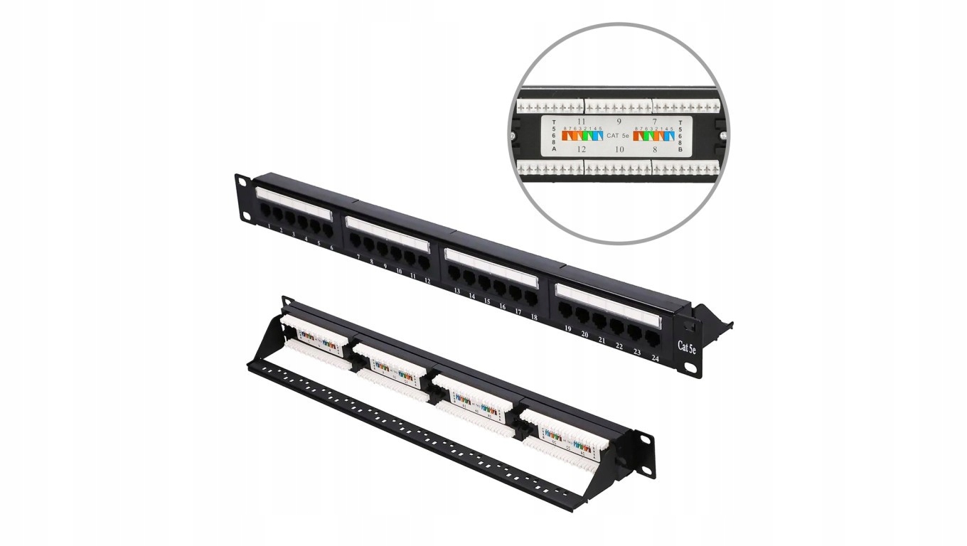 Patch panel patchpanel RACK 19'' kat5e 24p UTP V2 - Sklep, Opinie, Cena w Allegro