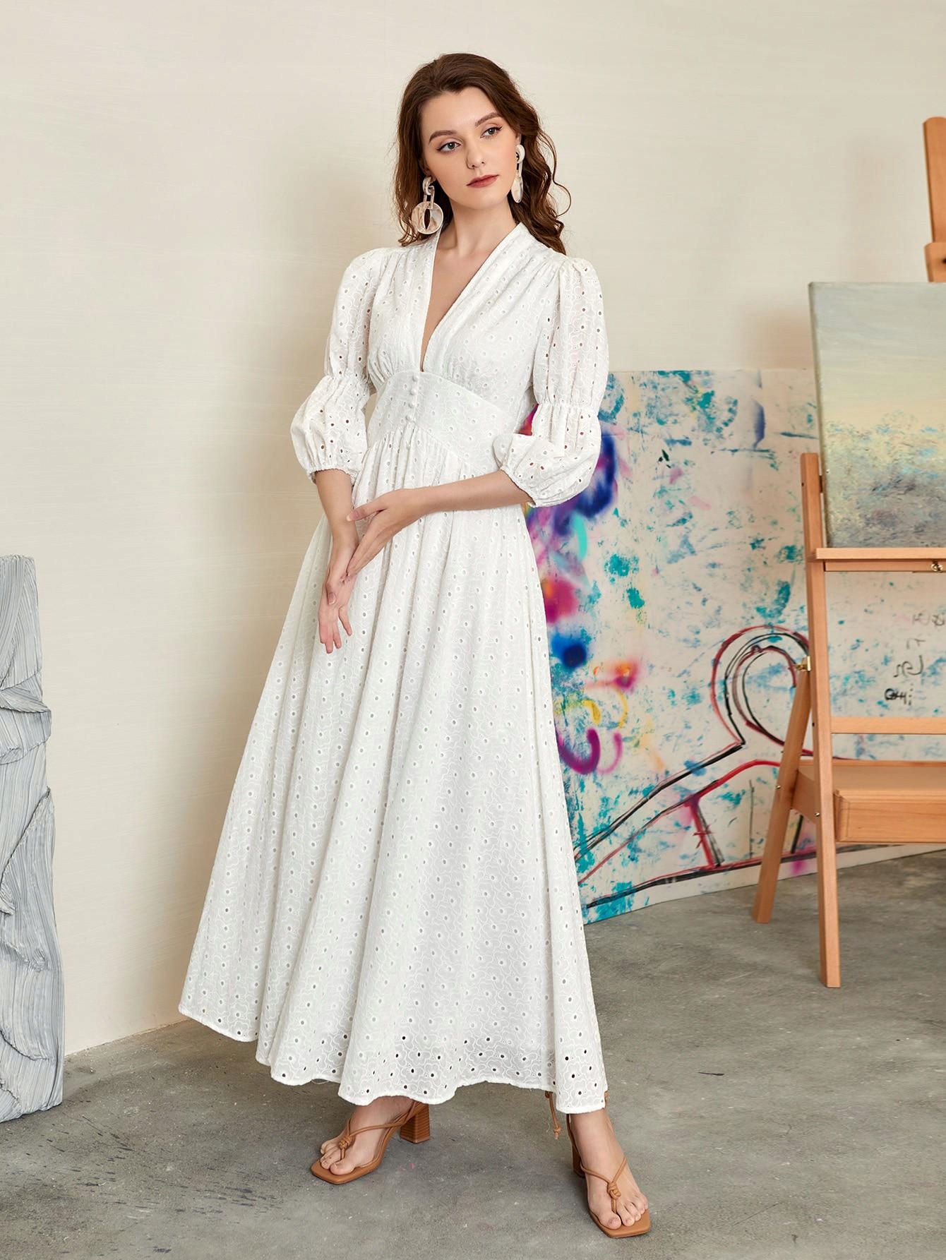 F5W004 BIAŁA SUKIENKA MAXI AŻUROWA BOHO SHEIN 40 13626109786 - Allegro.pl