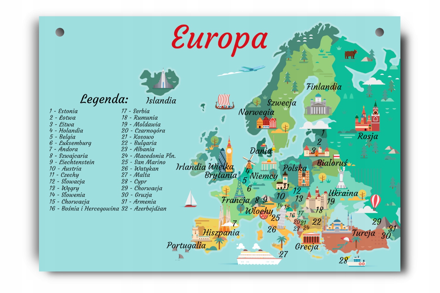 Tablica edukacyjna mapa Europy państwa Europa A4 12507037223 - Allegro.pl