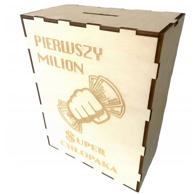 Skarbonka Prezent Upominek na Dzień Chłopaka Grawer - PIERWSZY MILION ...