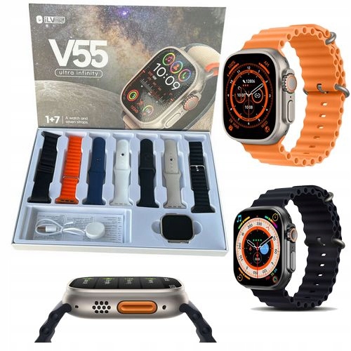 ZEGAREK SMARTWATCH V55 ULTRA INFINITI + 7 PASKÓW PULS ROZMOWY SMS GPS ...