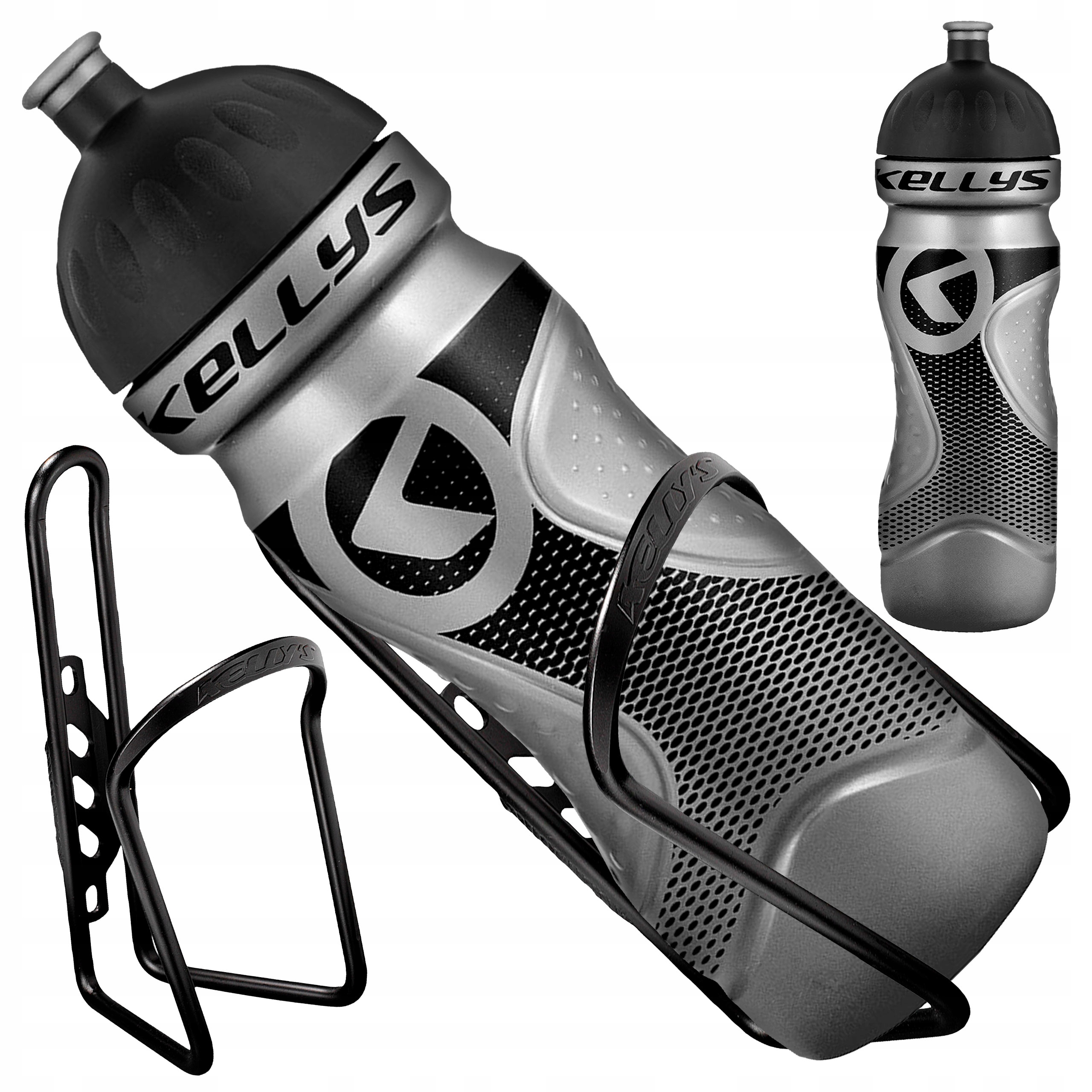 ZESTAW BIDON ROWEROWY KELLYS SPORT 022 SREBRNY 700 ml + KOSZYK RATIO ...