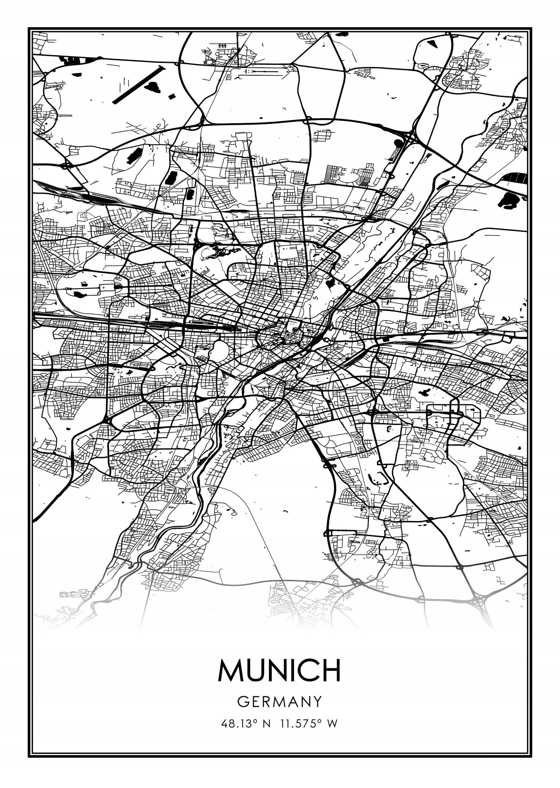 Mapa czarno biała plakat Munich Monachium 30x40cm • Cena, Opinie ...