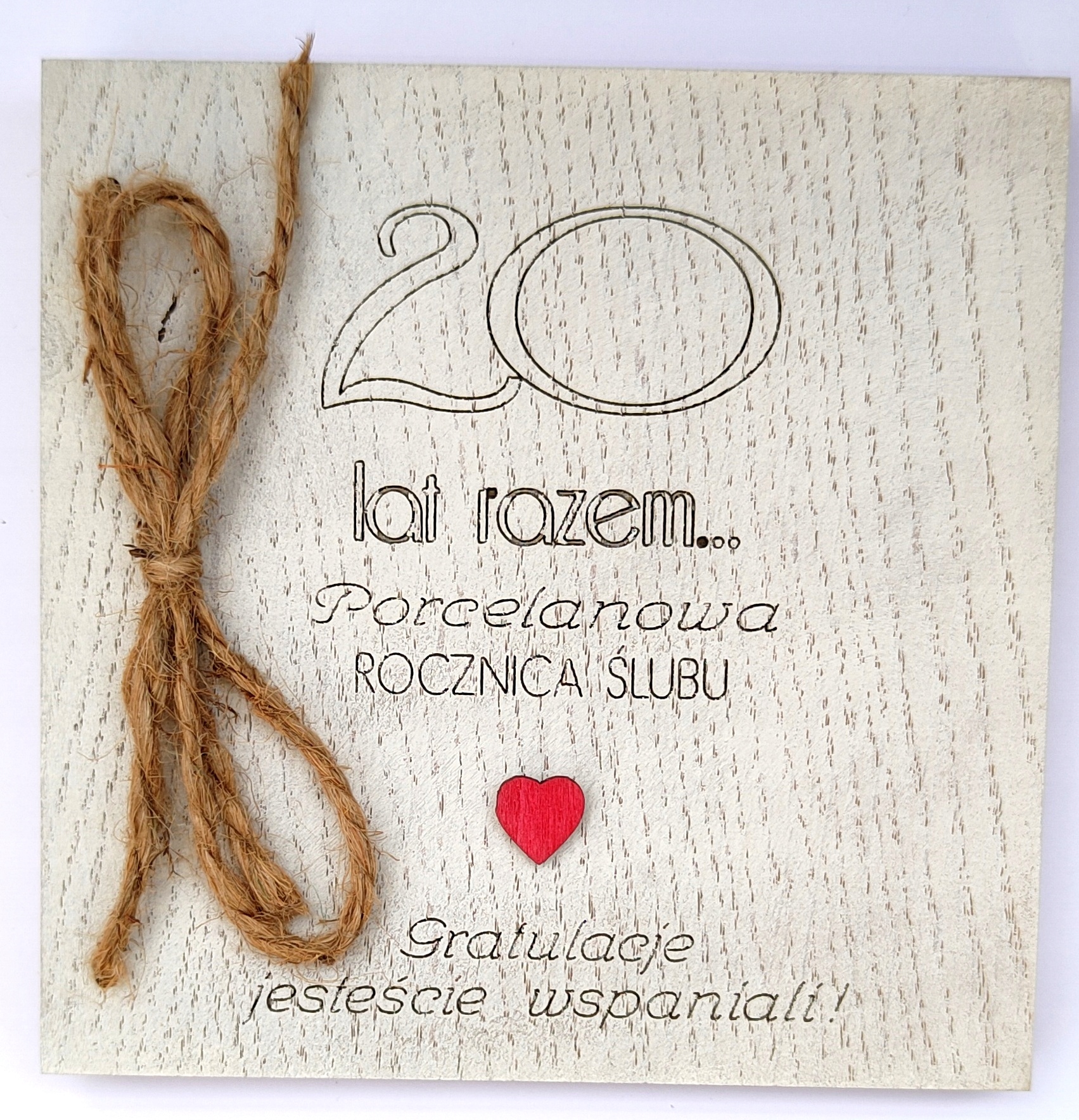 DREWNIANA KARTKA OKOLICZNOŚCIOWA 20 ROCZNICA ŚLUBU 11223601833 - Allegro.pl