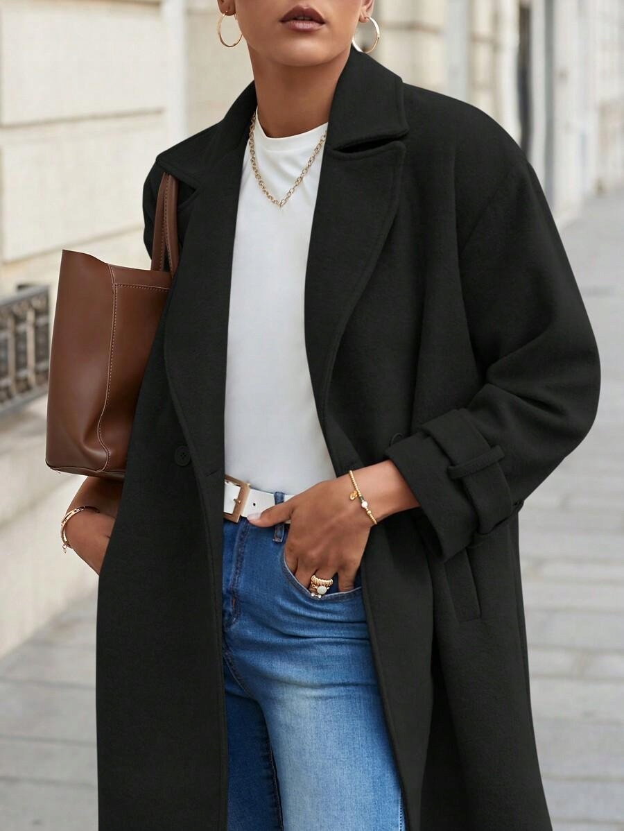 Shein płaszcz damski szary klasyczny bez kaptura rozmiar XXL • Cena, Opinie • Płaszcze ...