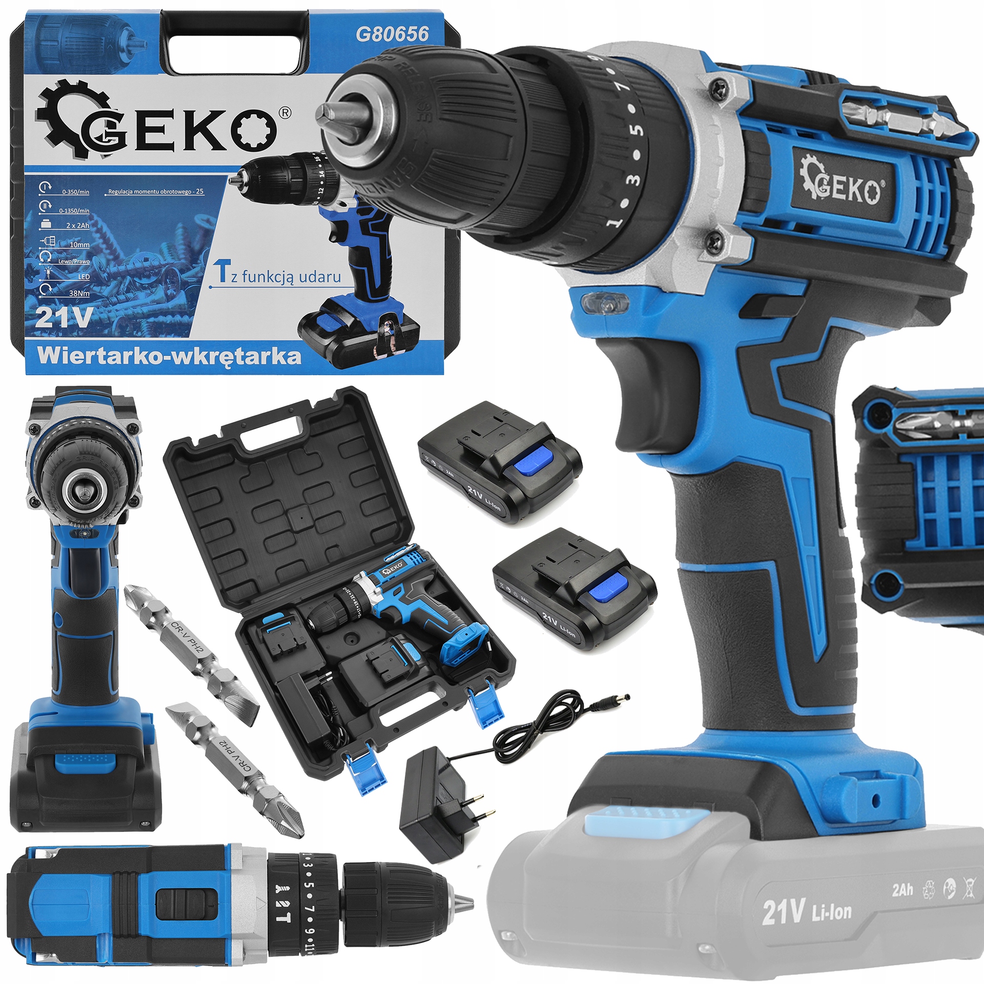 WKRĘTARKO-WIERTARKA 21V Z FUNKCJĄ UDARU 2 AKUMULATORY I ŁADOWARKA ...