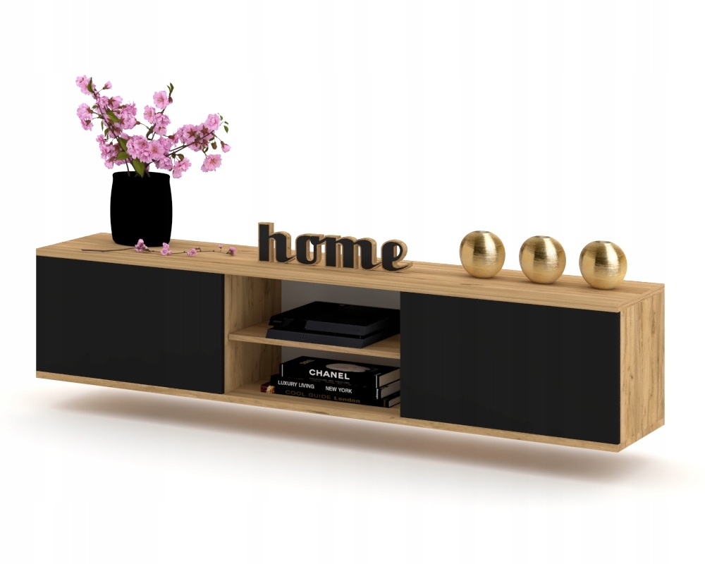Wisząca szafka RTV pod TV 120 dąb craft czarny (5903228977527) • Cena ...