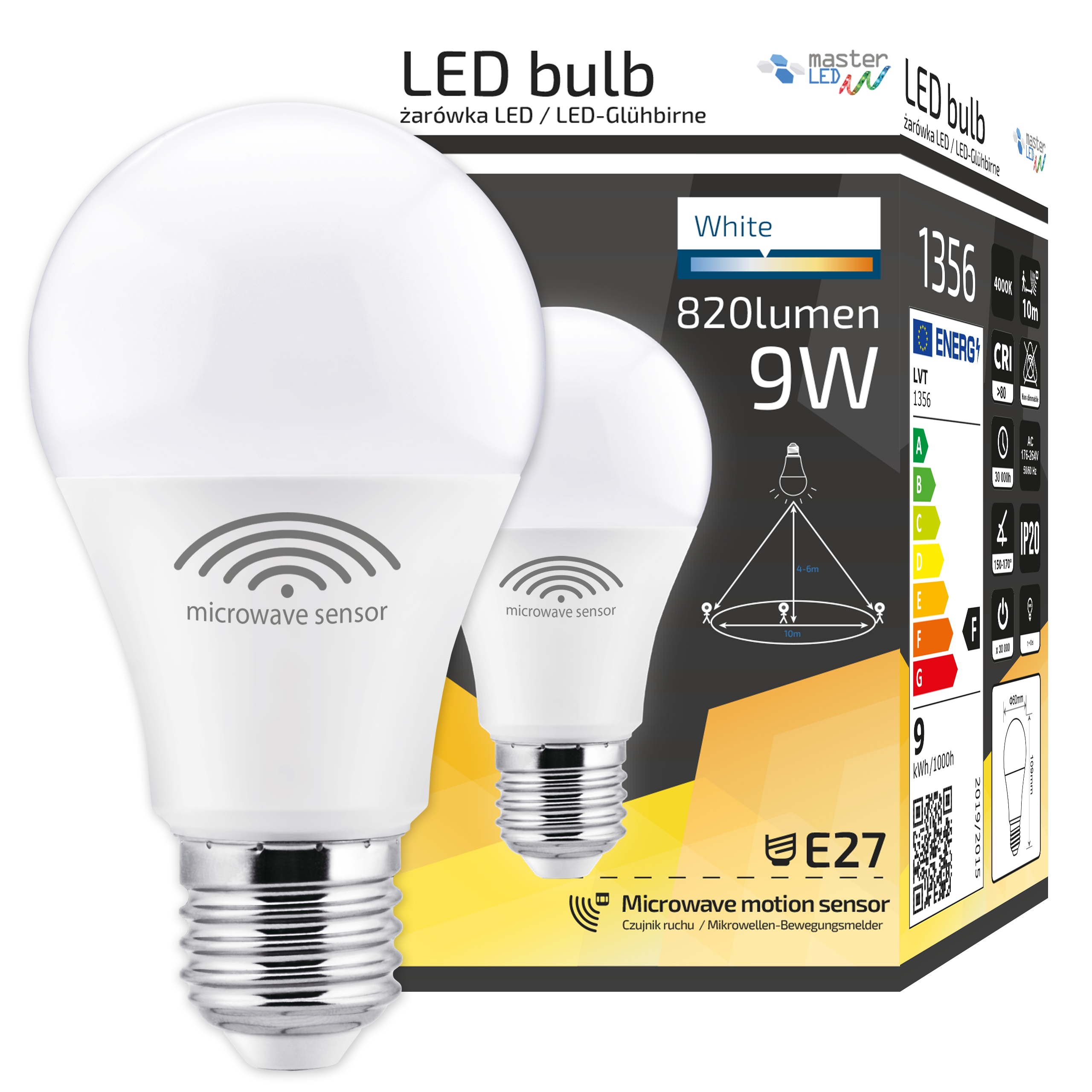 Żarówka LED E27 9W 230V czujnik ruchu mikrofalowy (Żarówka 9W E27 A60 ... Żarówka LED E27 9W 230V czujnik ruchu mikrofalowy (Żarówka 9W E27 A60 ...