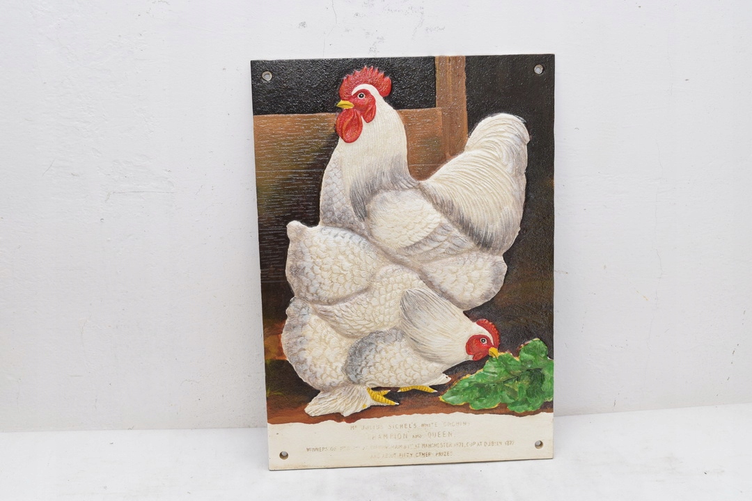 STARY ŻELIWNY SZYLD - KURA I KOGUT WHITE DORKINGS 13179042649 - Allegro.pl