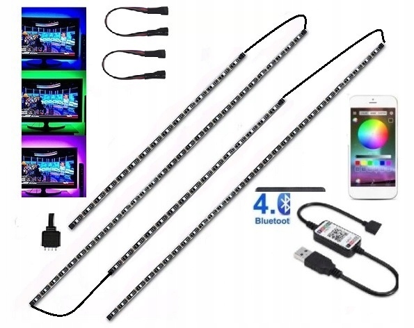 TAŚMA LED RGB 5V USB PODSWIETLENIE TV Bluetooth 2M • Cena, Opinie ...