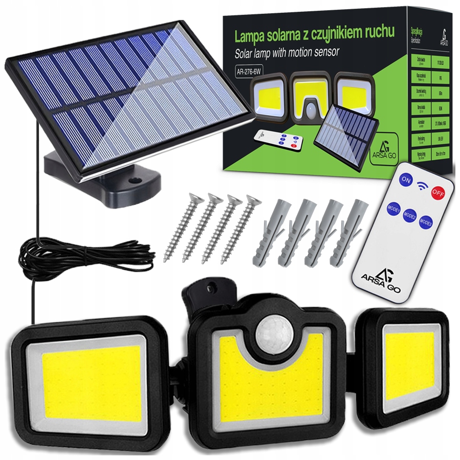 LAMPA SOLARNA 3w1 LED Z CZUJNIKIEM RUCHU ZMIERZCHU COB PILOT OSOBNY ...