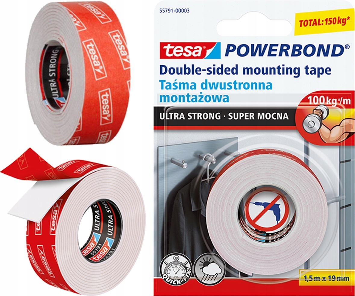 Tesa Powerbond Ultra Strong Dwustronna Taśma Montażowa Mocna 1,5m x ...