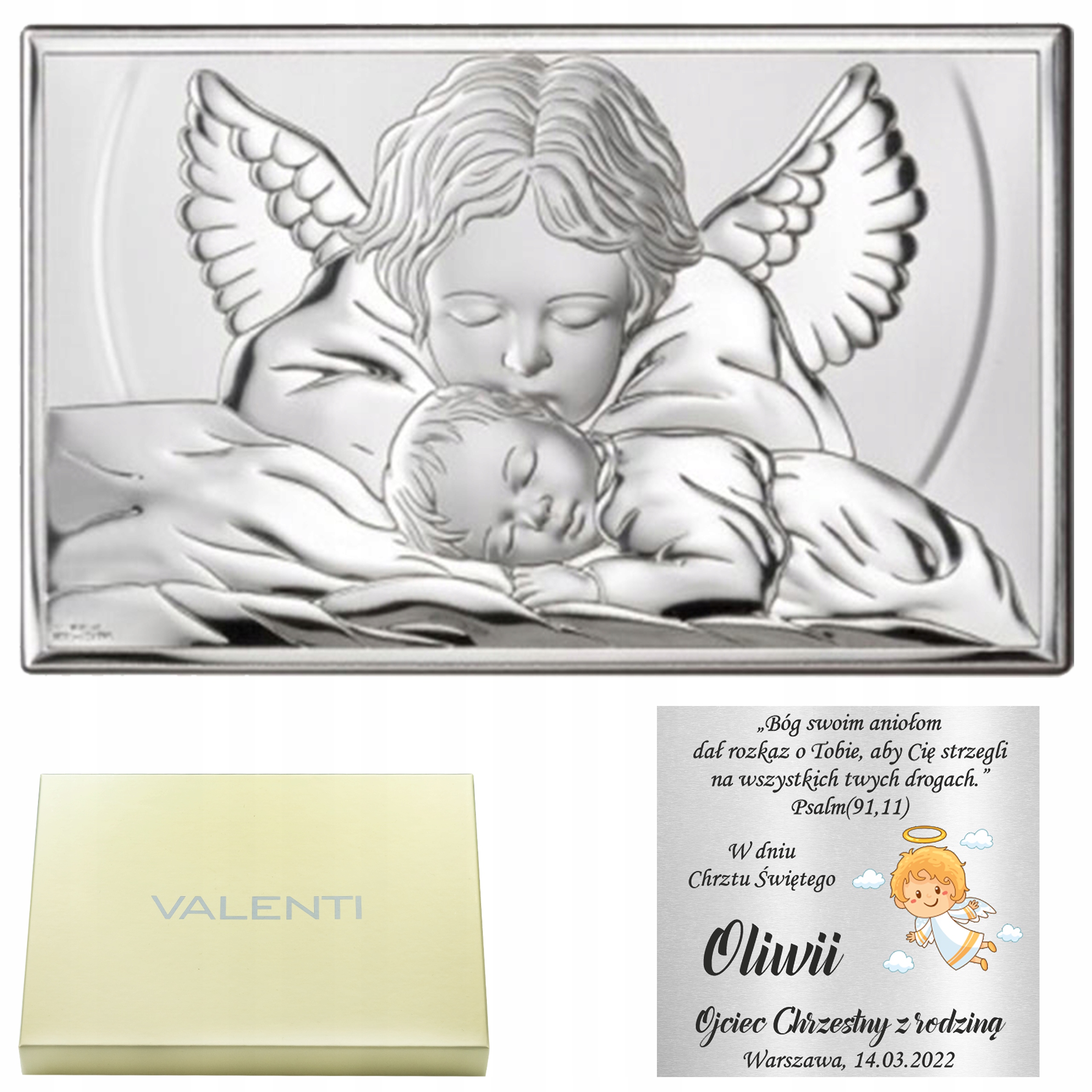 OBRAZEK SREBRNY DLA CHRZEŚNIAKA CHRZEŚNICY WYJĄTKOWA PAMIĄTKA ANIOŁ ...